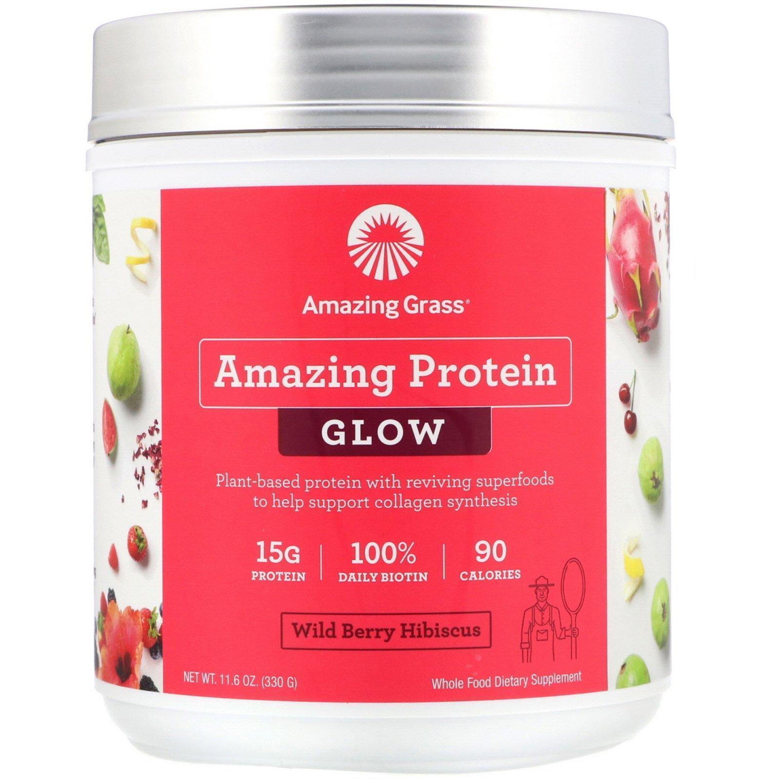 Amazing Grass, Organic Amazing Protein, Glow, Wild Berry Hibiscus, 11.6 ...