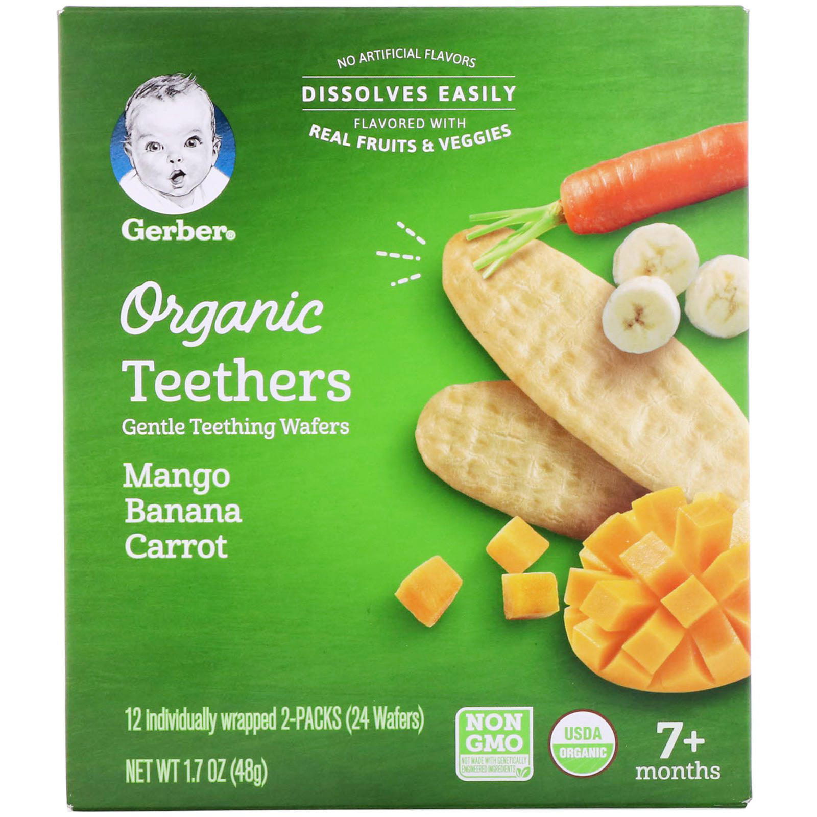 Gerber, Organic Teethers, Gentle Teething Wafers, 7+ Months, Mango ...