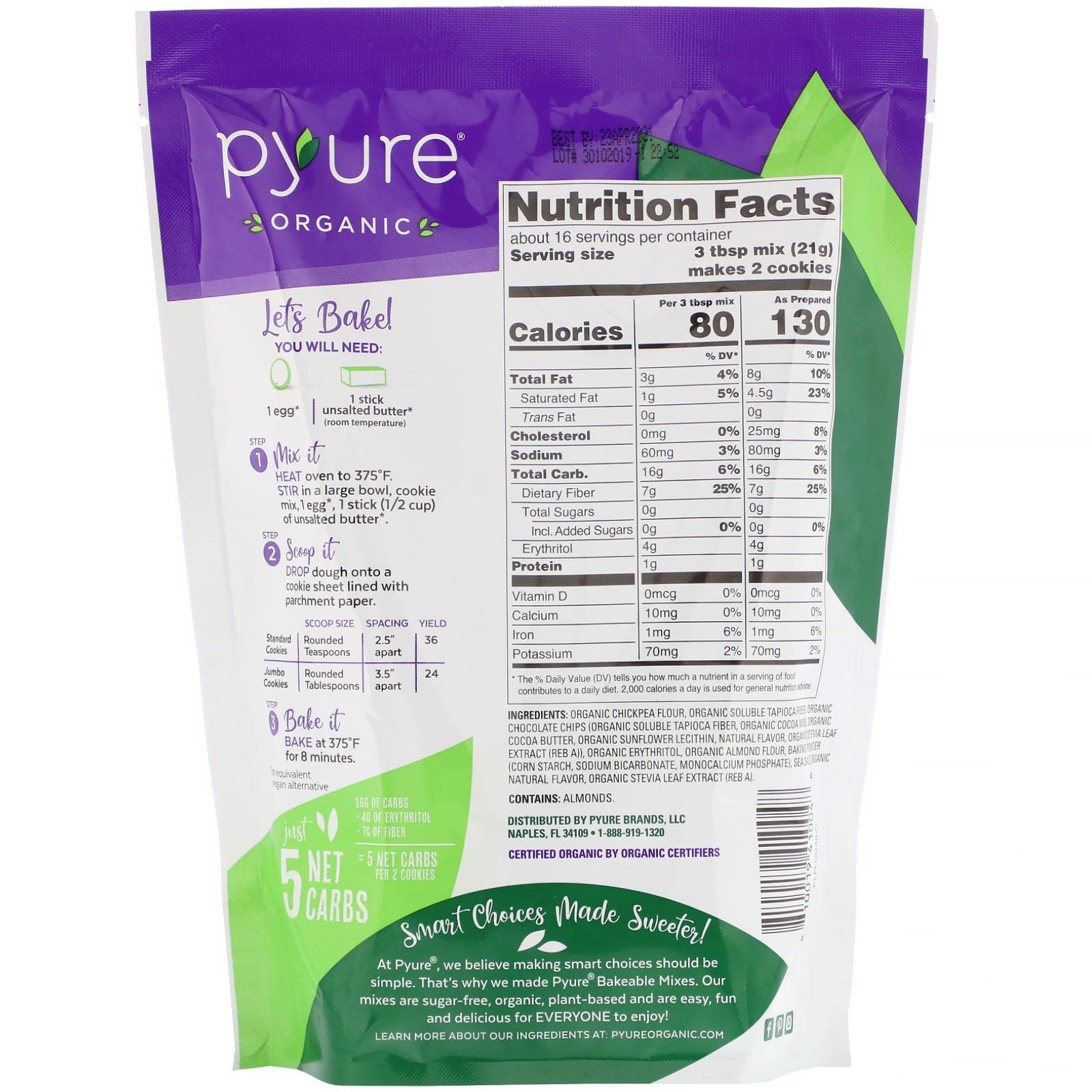 Pyure, Organic Bakeable, Sugar-Free Cookie Mix, Chocolate Chip, 12.9 oz ...