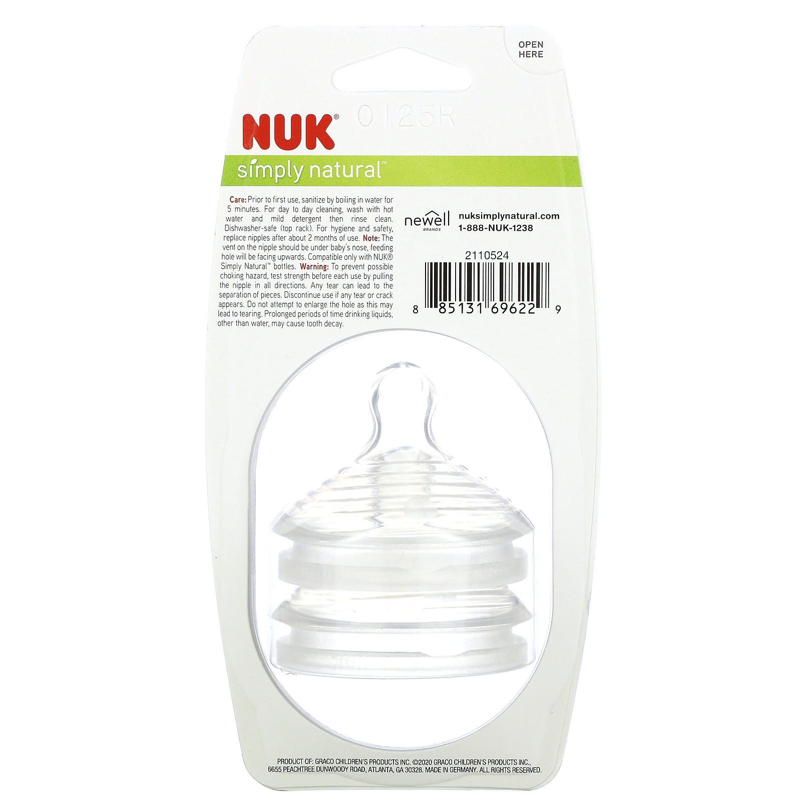 NUK, Simply Natural, Slow Flow Bottle Nipples, 0 + Months, 2 Nipples ...