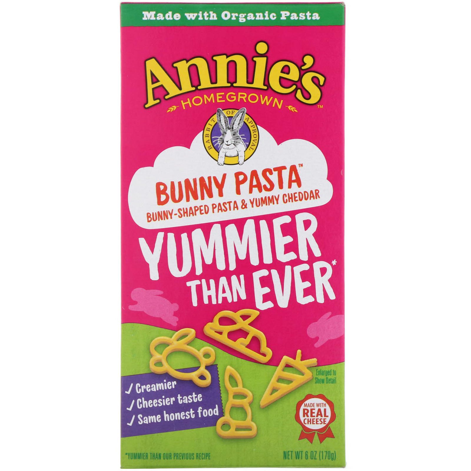 Annie's Homegrown, Bunny Pasta, Bunny Shaped Pasta & Yummy Cheddar, 6 ...