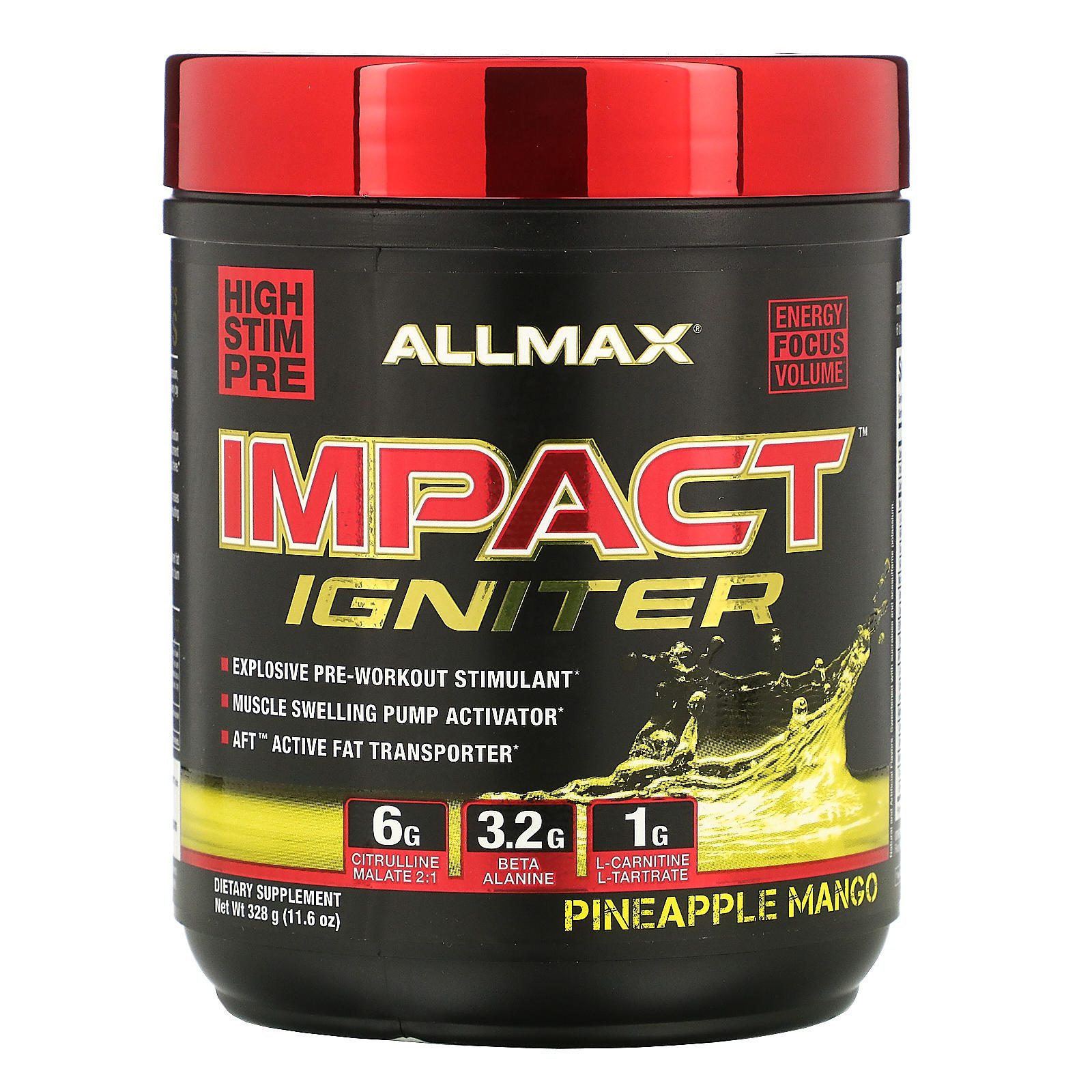 ALLMAX Nutrition, Preentrenamiento Impact Igniter, piña y mango, 11,6 ...