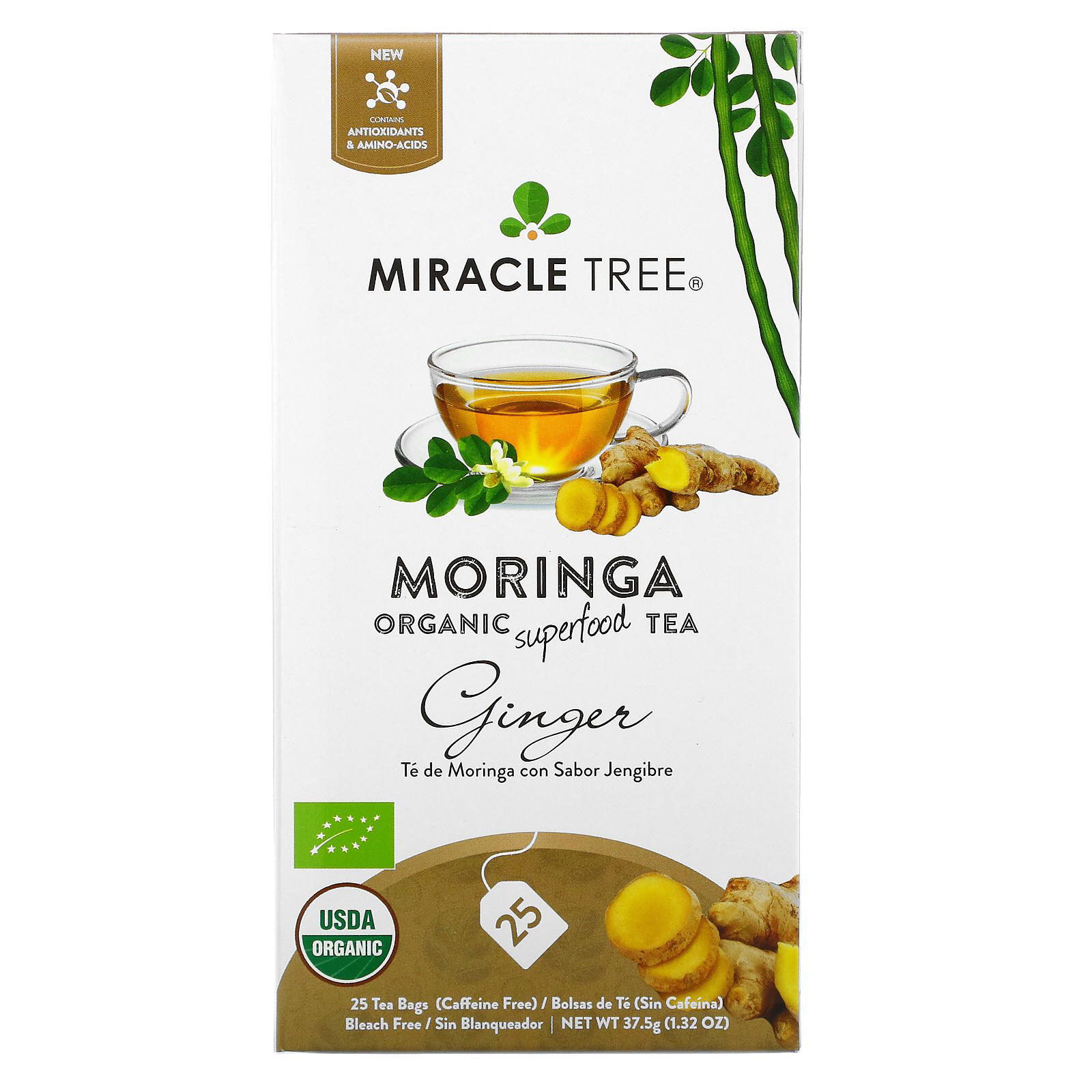 Miracle Tree, Moringa Organic Superfood Tea, Ginger, Caffeine Free, 25 Tea Bags, 1.32 oz (27.5 g ...