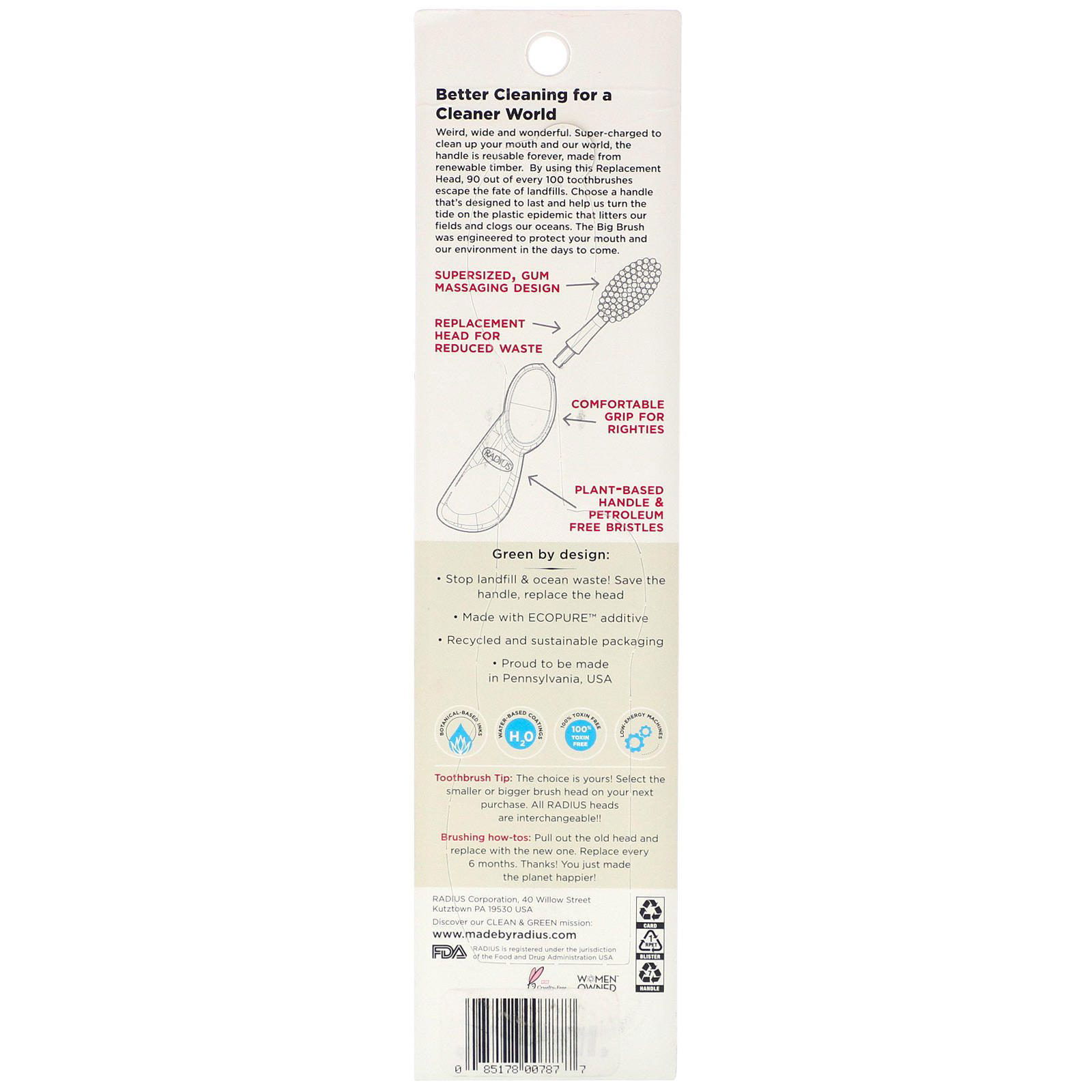 RADIUS, Cepillo grande, Suave, Para personas diestras, Destello negro ...