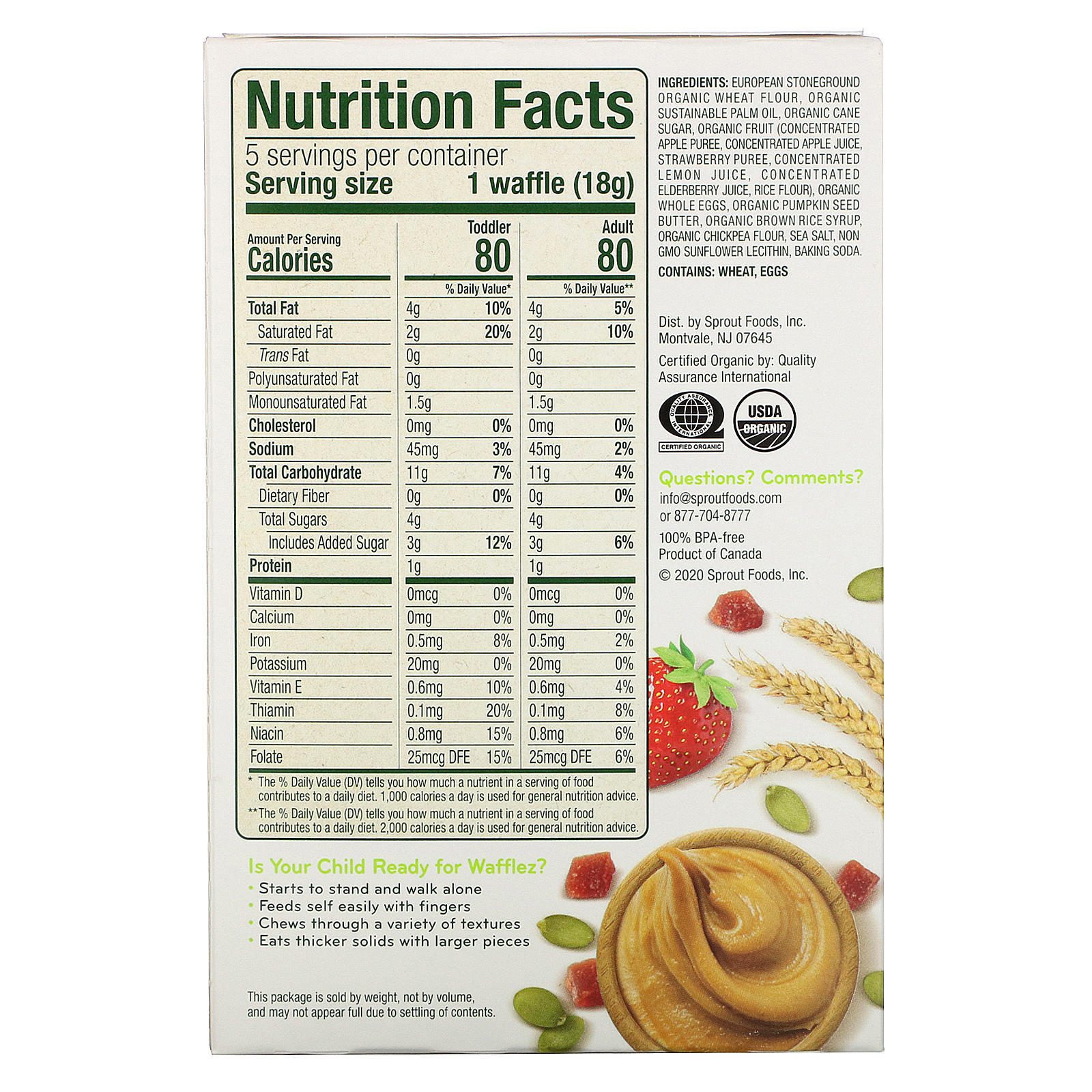 Sprout Organic, Wafflez, Pumpkin Butter & Jelly, 5 Packets, 0.63 oz (18 ...