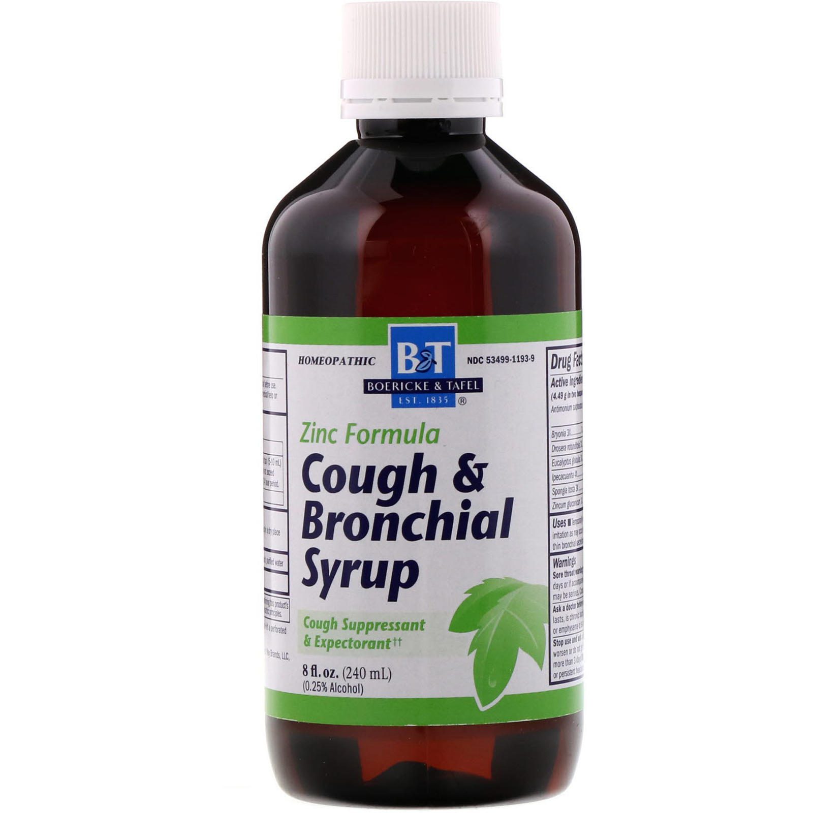 Boericke & Tafel, Cough & Bronchial Syrup, Zinc Formula, 8 fl oz ...