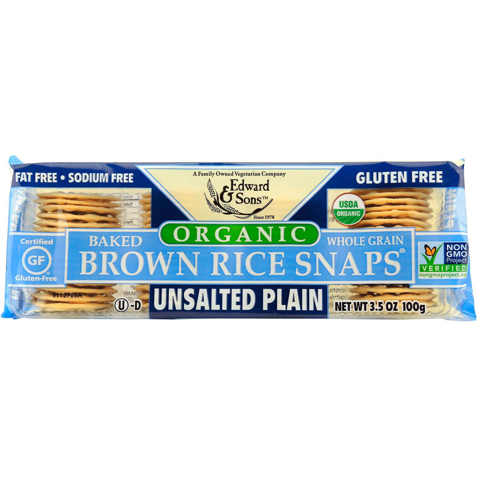 Edward & Sons, Organic, Baked Whole Grain Brown Rice Snaps, Unsalted ...