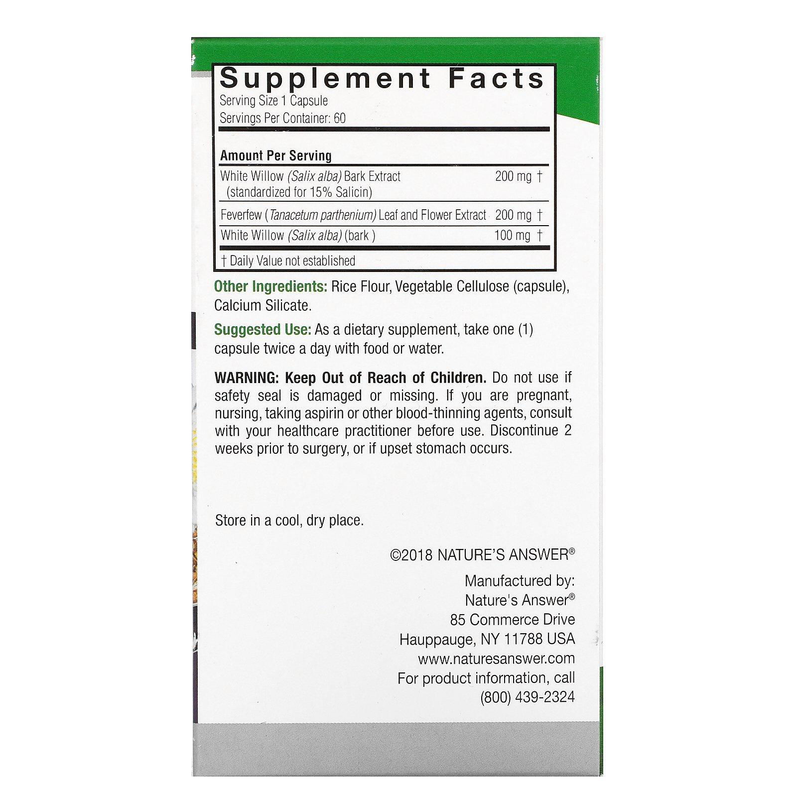 Nature's Answer, Sauce Blanco con Matricaria 500 mg, 60 Capsulas ...