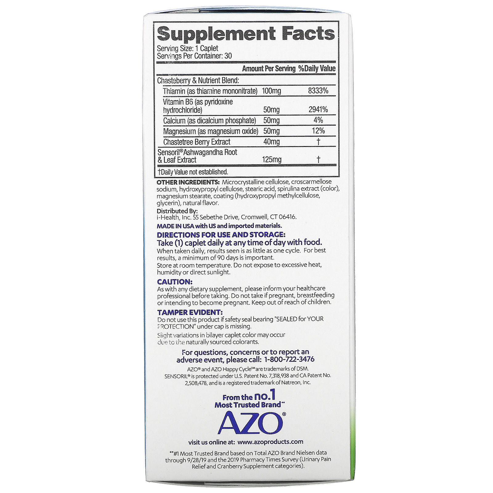 Azo, Hormonal Health, Happy Cycle, 30 Once Daily Caplets | Allnatural