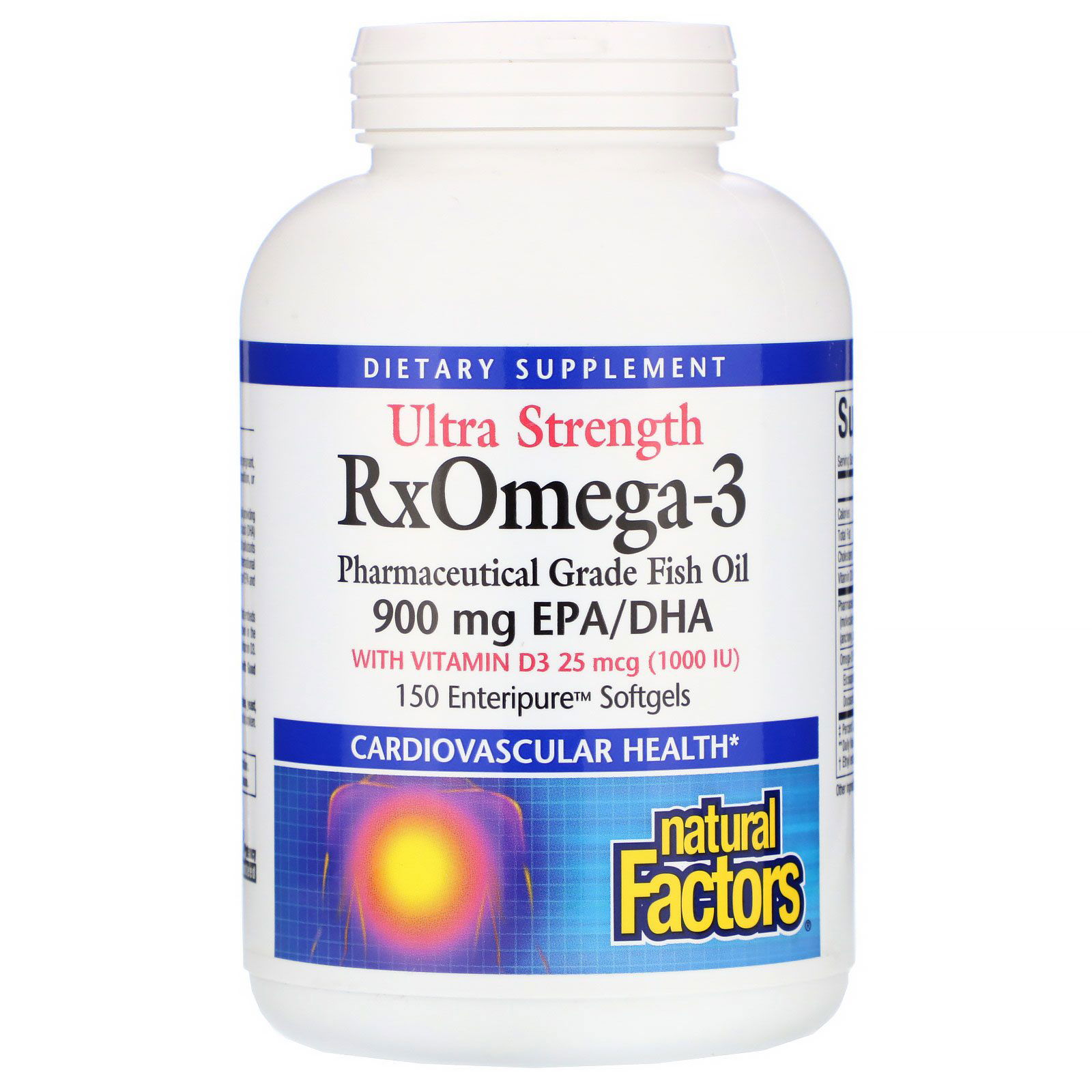 Natural Factors, Ultra Strength RxOmega-3 with Vitamin D3, 900 mg EPA/DHA, 150 Enteripure ...
