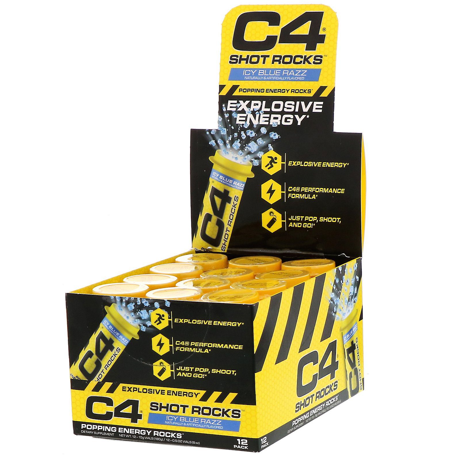 Cellucor, C4 Shot Rocks, mora refrescante, 12 frascos, 0,5 oz cada uno ...