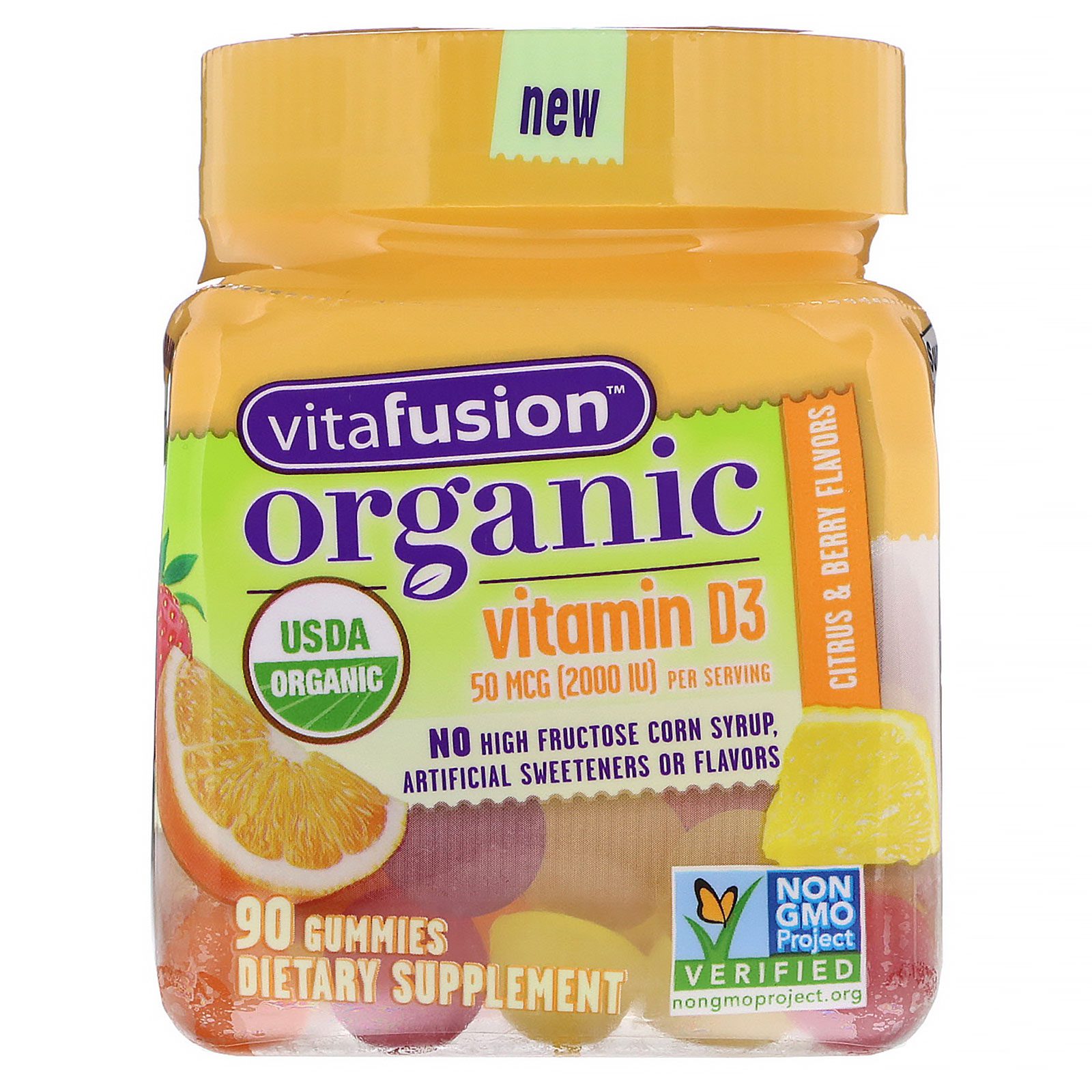 VitaFusion, Organic Vitamin D3, Citrus & Berry, 50 mcg (2000 IU), 90 ...