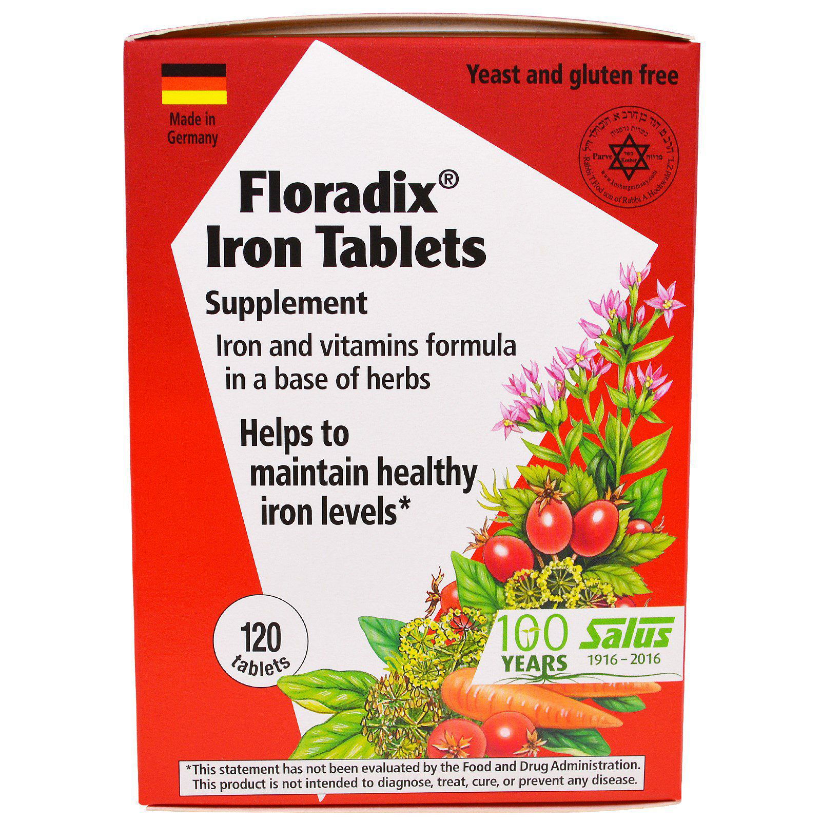 Flora, Floradix Iron Tablets Supplement, 120 Tablets | Allnatural