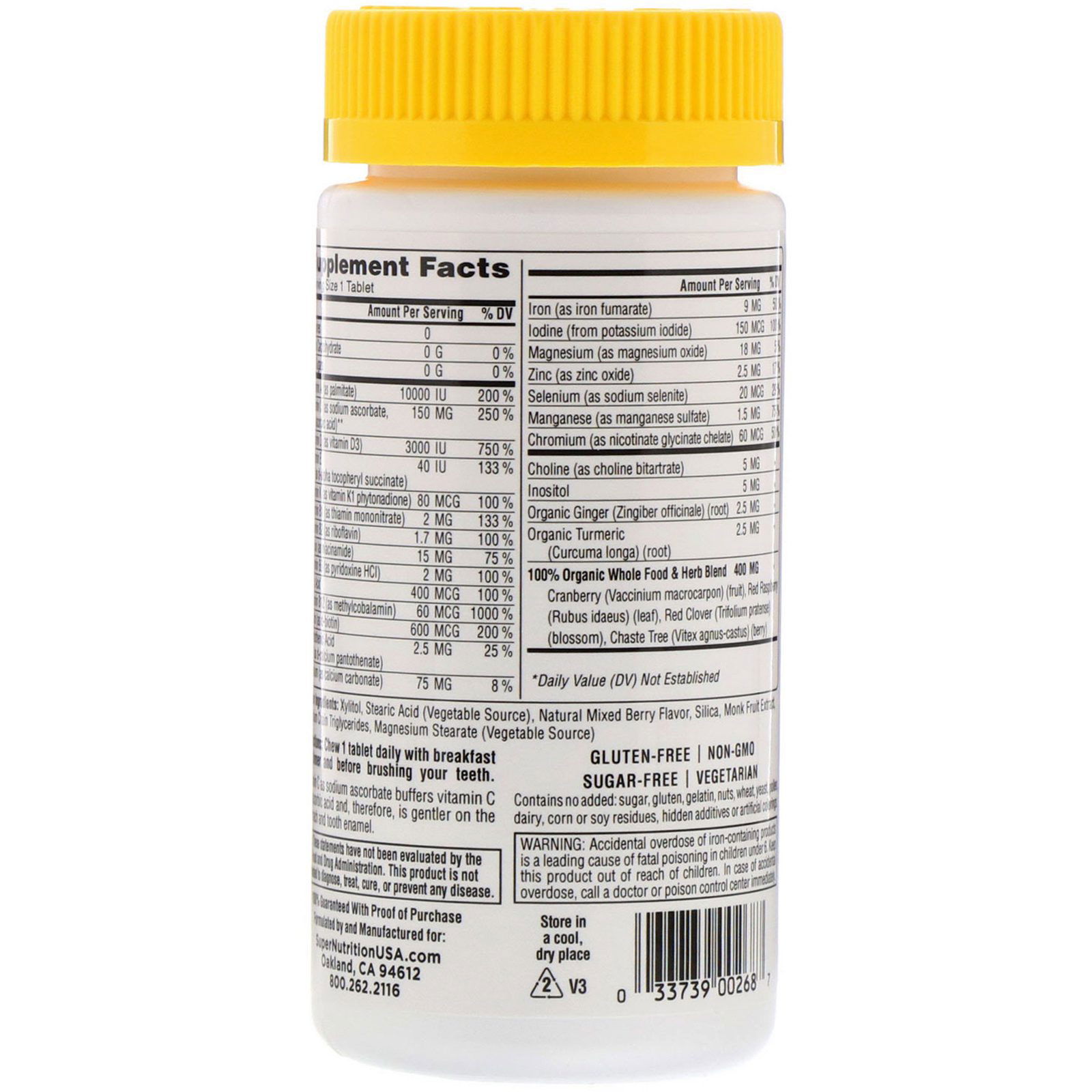 Super Nutrition, SimplyOne, Women Triple Power Multivitamin, Wild-Berry Flavor, 30 Chewable ...