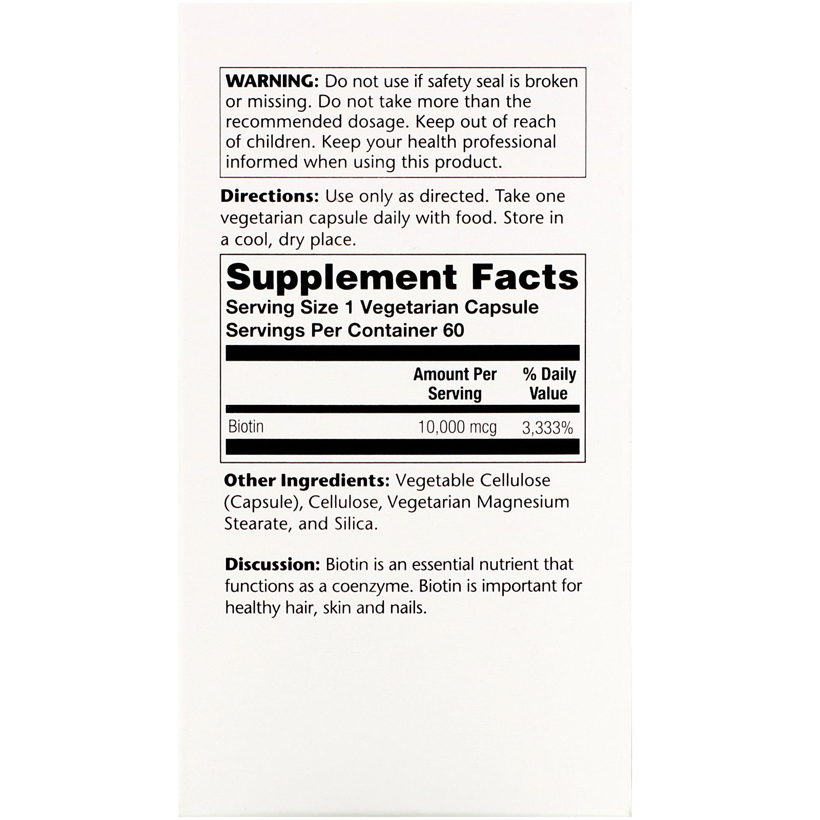 Natural Balance, Maximum Strength Biotin, 10,000 mcg, 60 Vegetarian ...