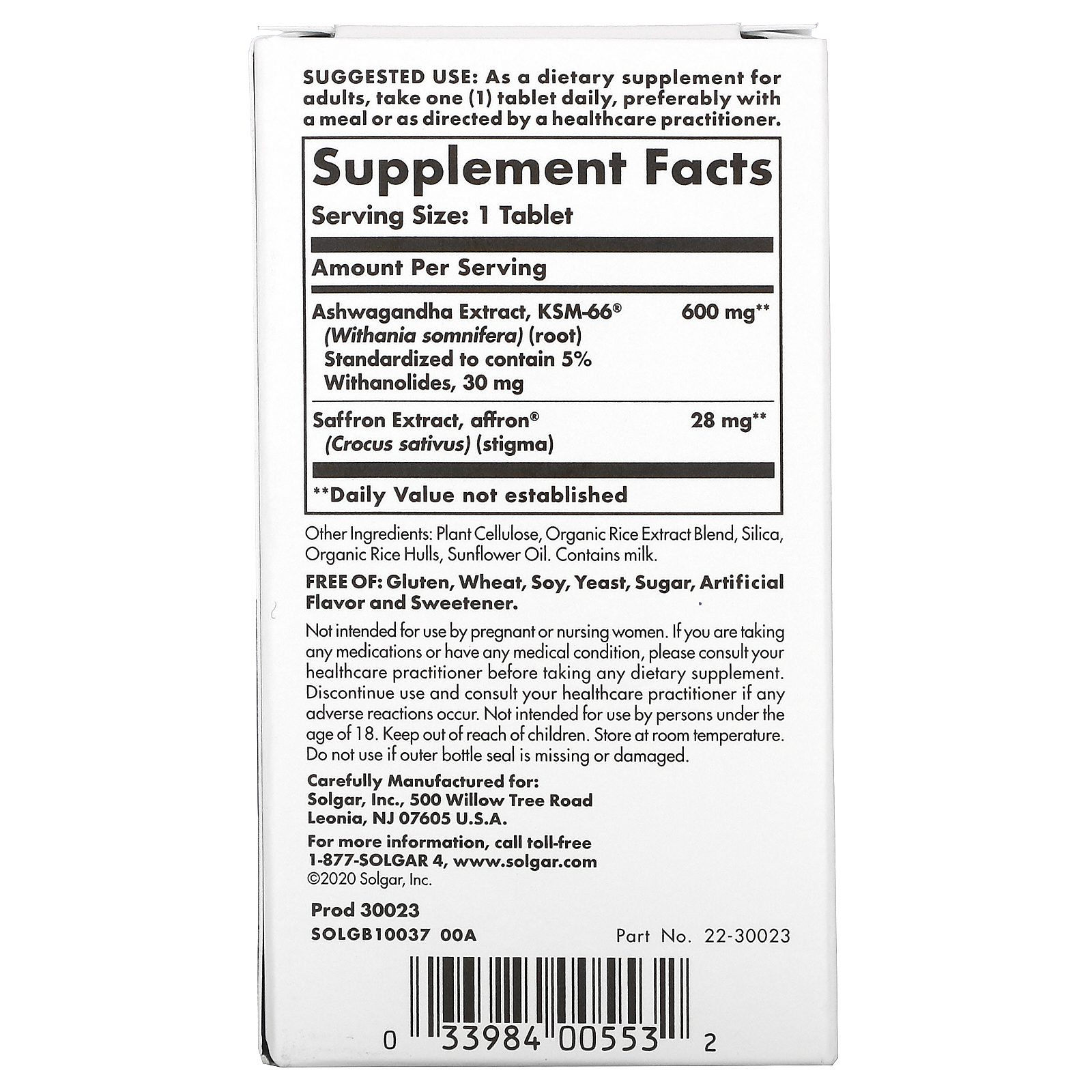 Solgar, Stress & Anxiety Relief, Ashwagandha And Saffron, 30 Tablets ...