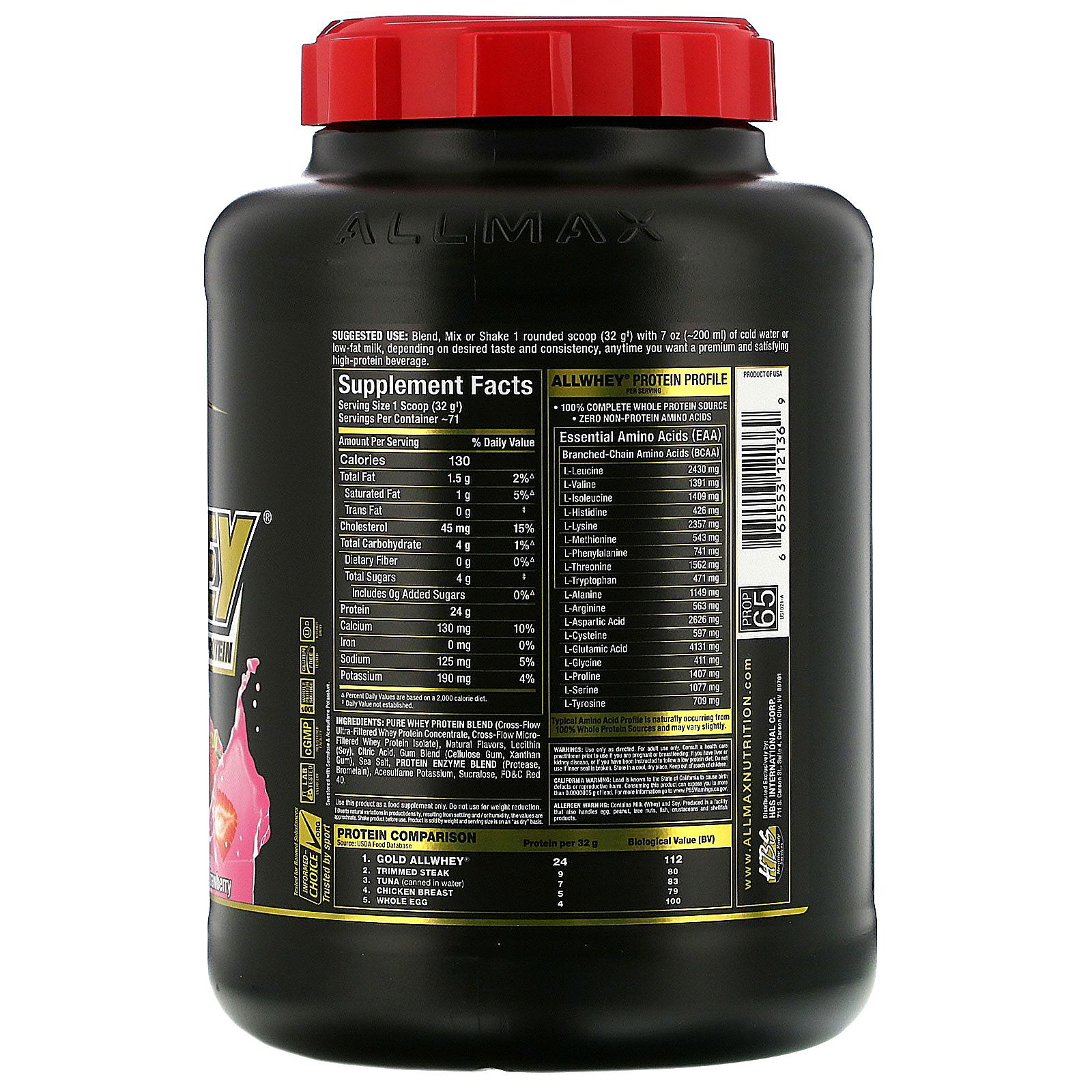 ALLMAX Nutrition, AllWhey Gold, Premium Whey Protein, Strawberry, 5 lbs ...