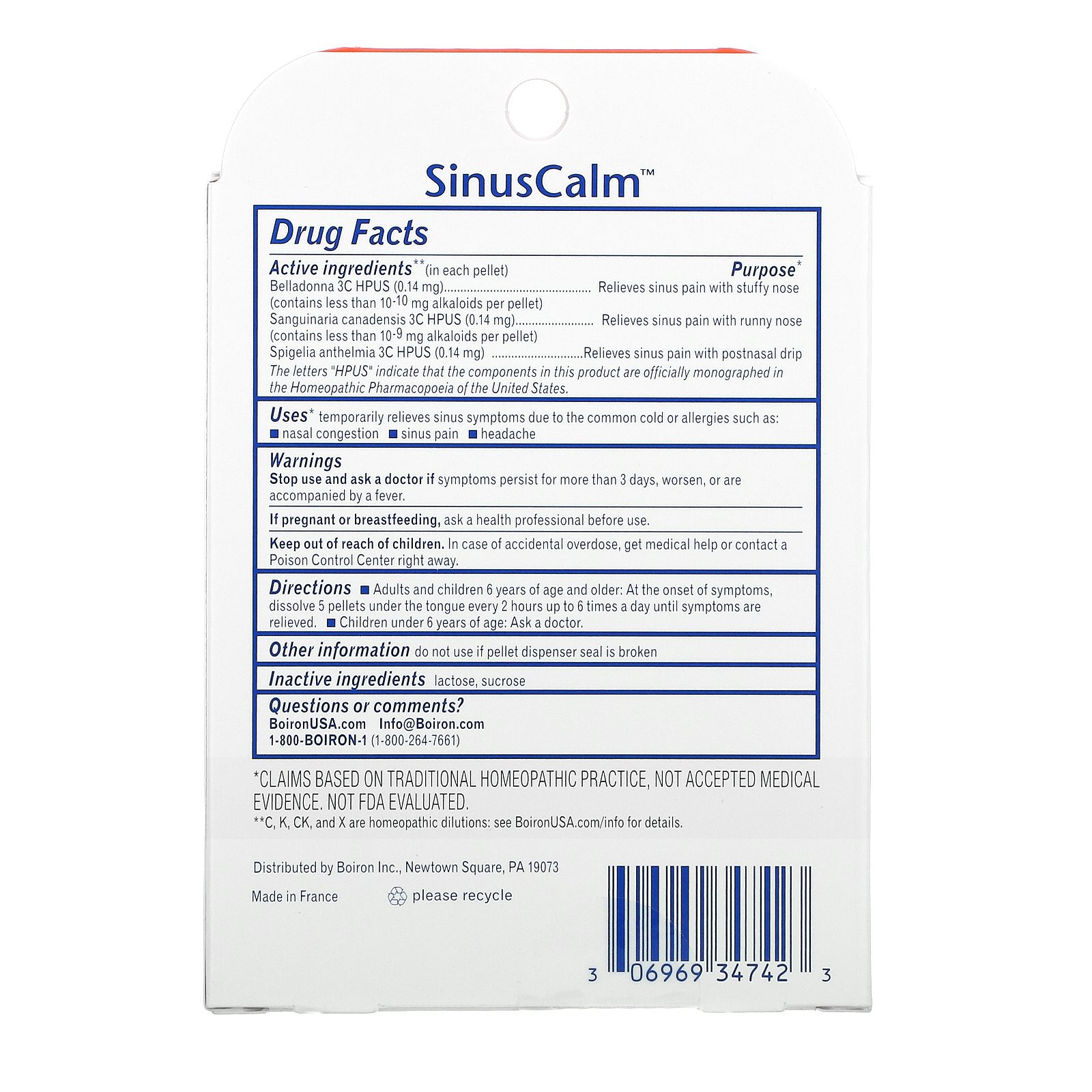 Boiron, SinusCalm Sinus Relief, 2 Tubes, Approx. 80 Quick-Dissolving ...