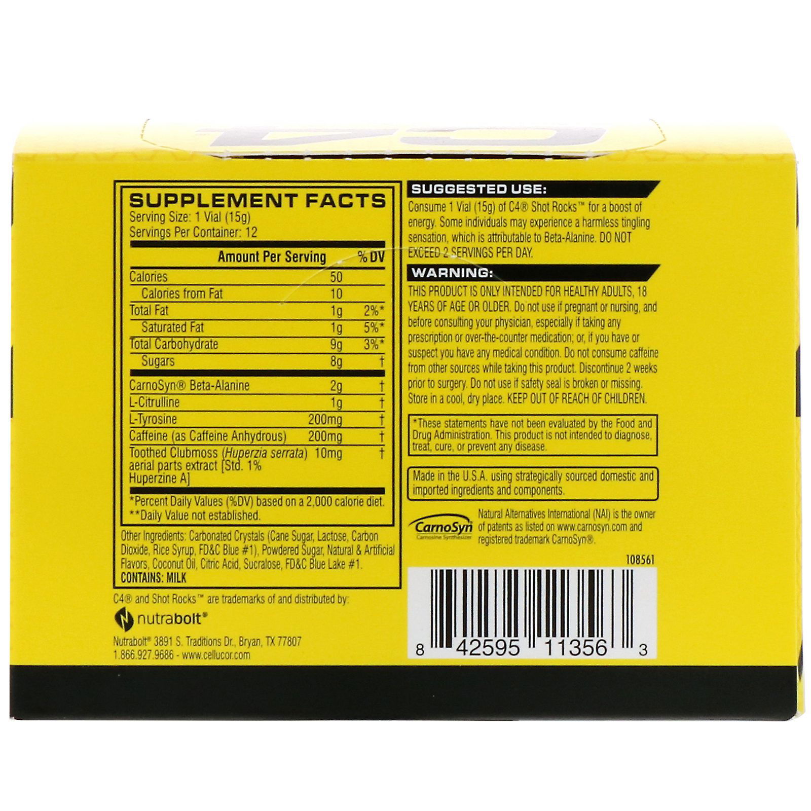 Cellucor, C4 Shot Rocks, mora refrescante, 12 frascos, 0,5 oz cada uno ...