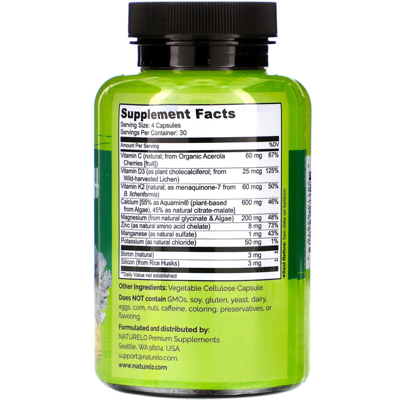 NATURELO, Bone Strength, Plant-Based Calcium Complex, 120 Vegetarian ...