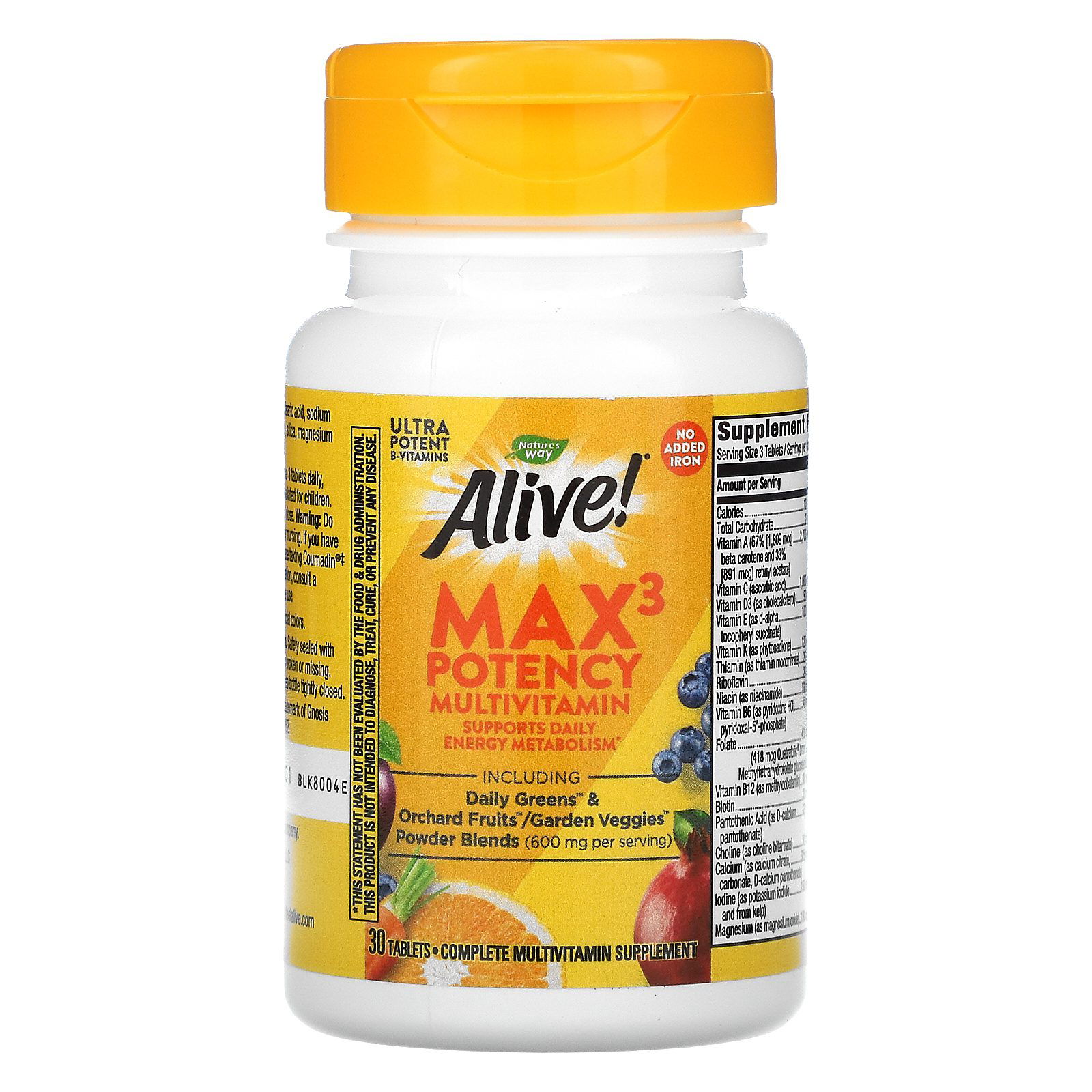 Nature's Way, Alive! Max3 Potency Multivitamin, No Added Iron, 30 Tablets | Allnatural