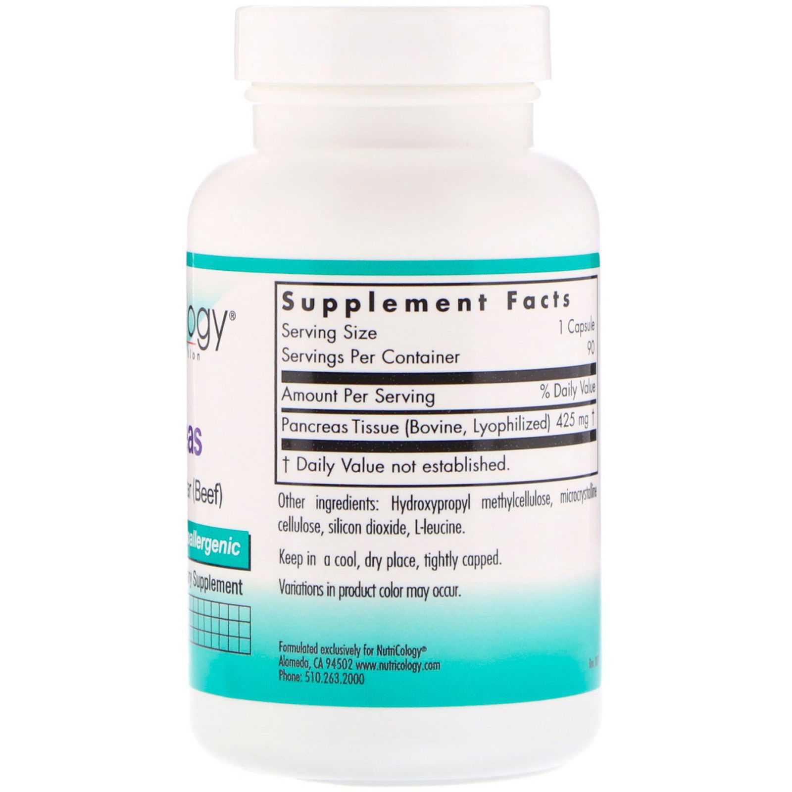 Nutricology, Glandular natural, páncreas, 90 cápsulas vegetales ...