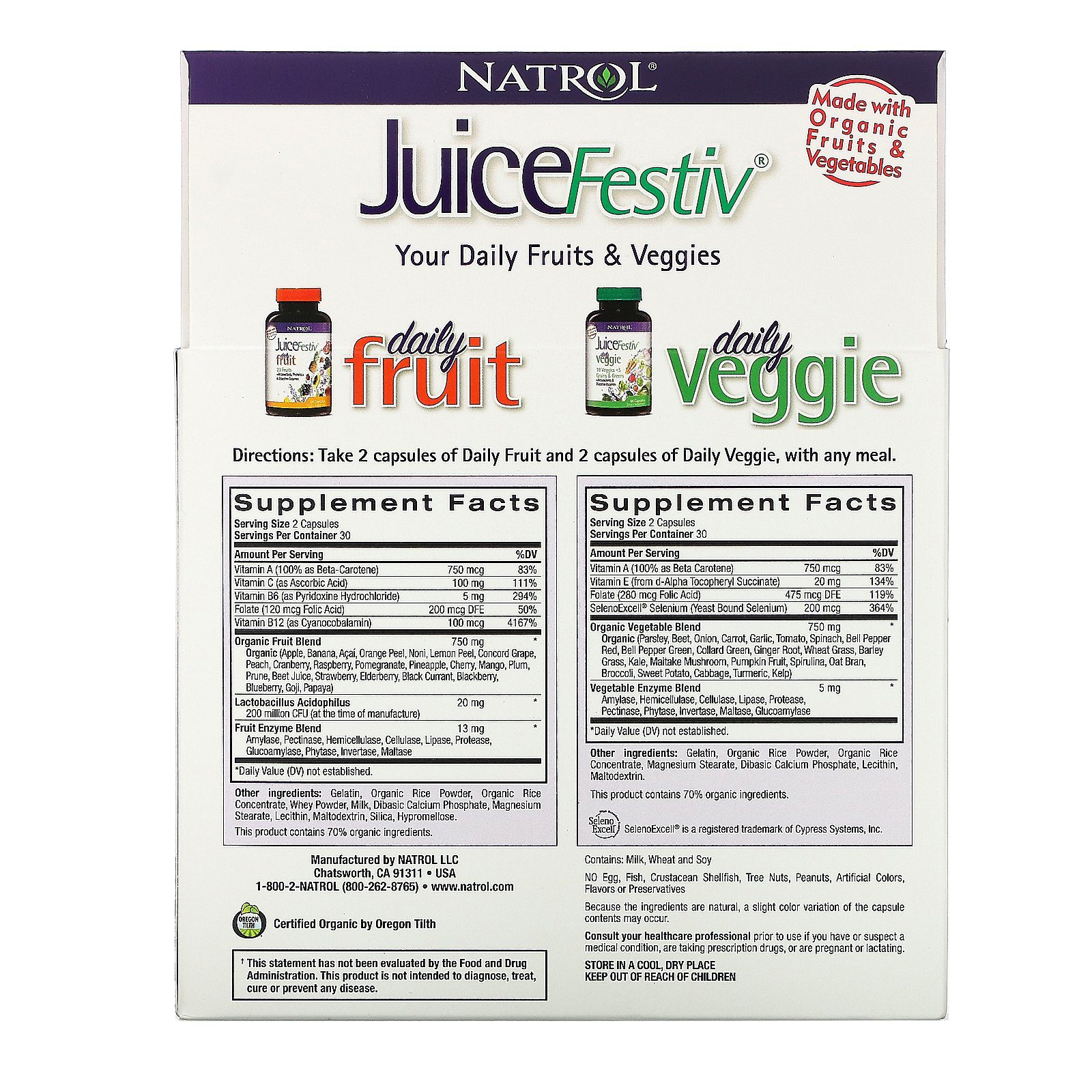 Natrol, JuiceFestiv, 2 frascos, 60 cápsulas cada uno | Allnatural