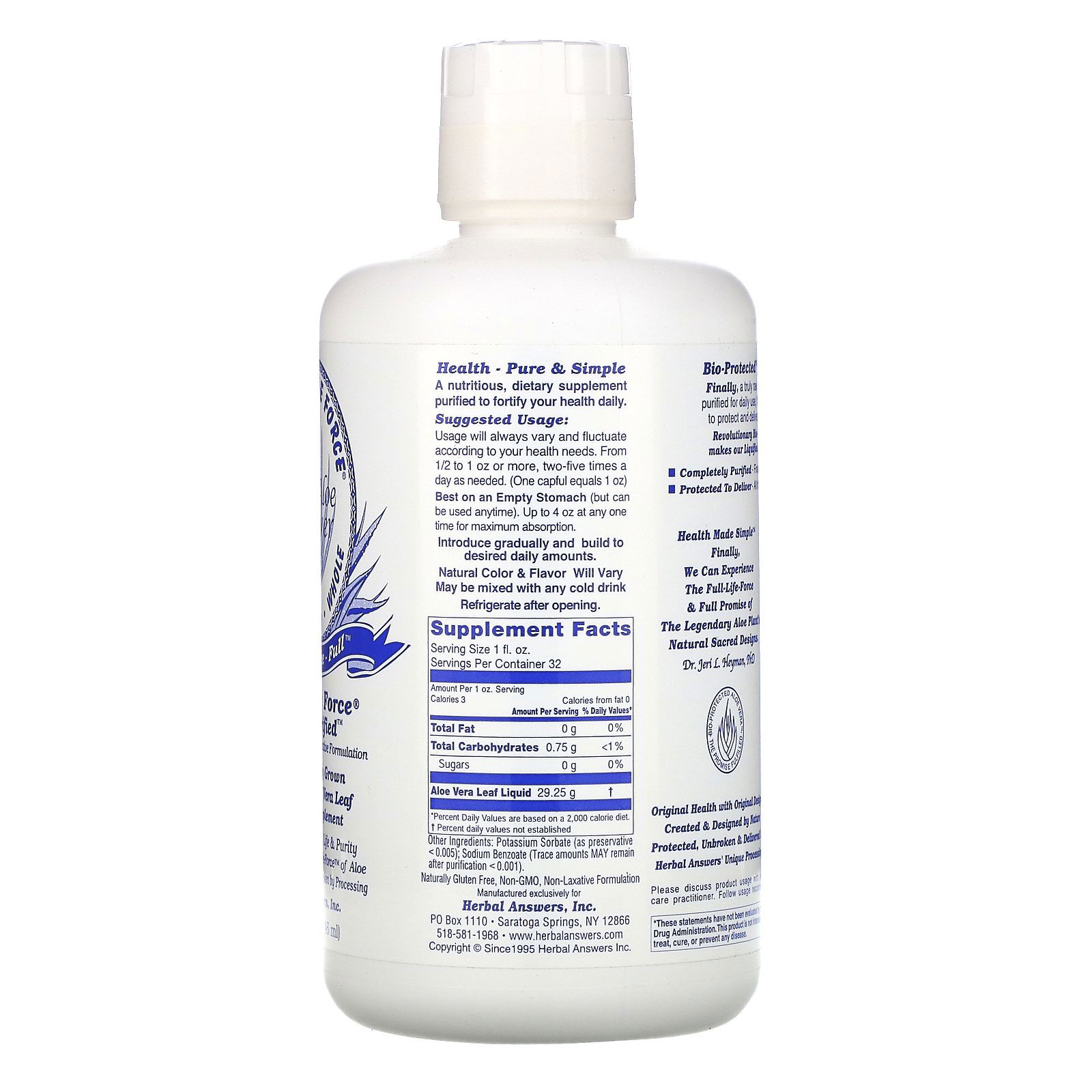 Herbal Answers, Pure Aloe Force, Hoja de Aloe Vera Líquida, 32 fl oz ...
