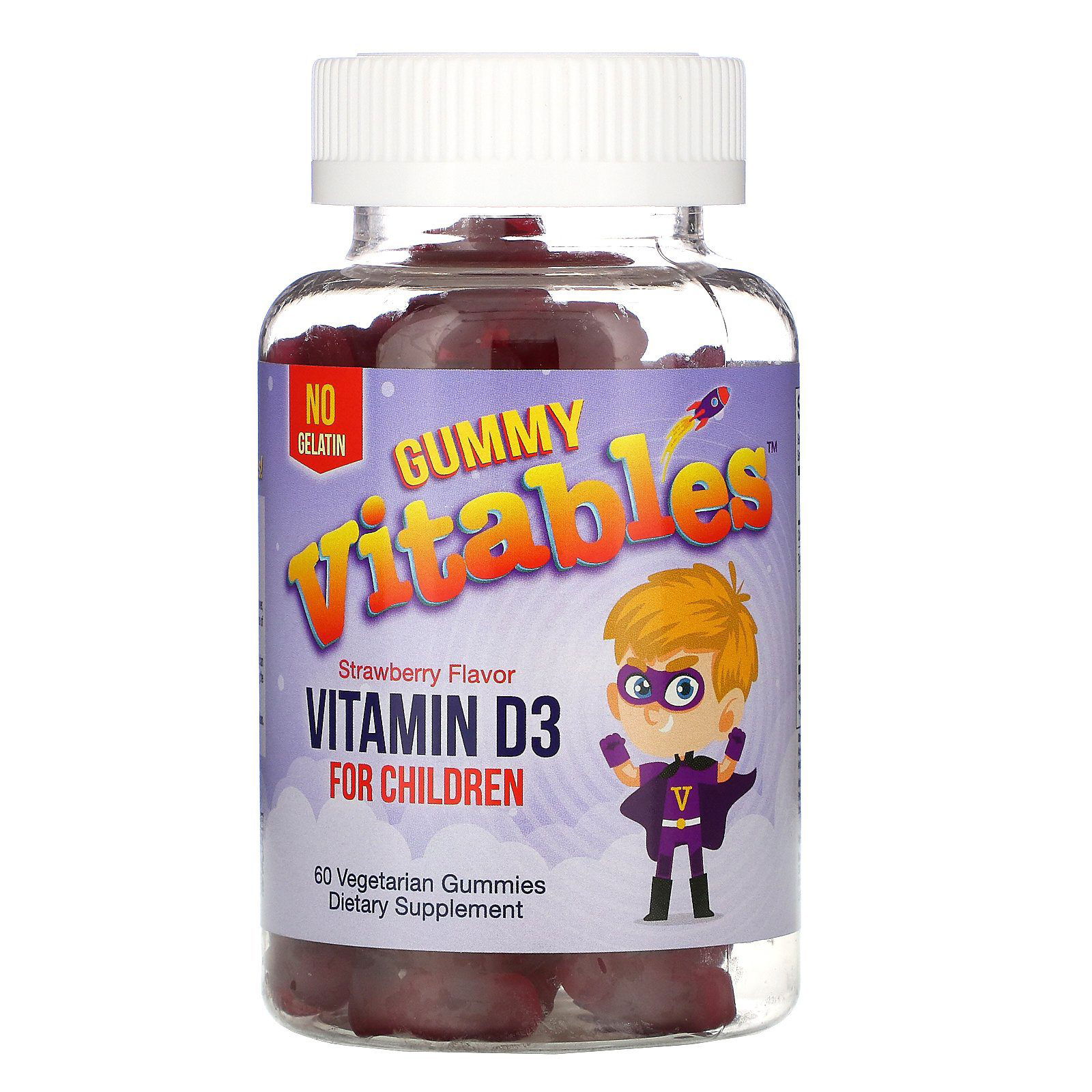 Vitables, Gomitas con vitamina D3 para niños, Sabor a fresa, 60 gomitas vegetales | Allnatural
