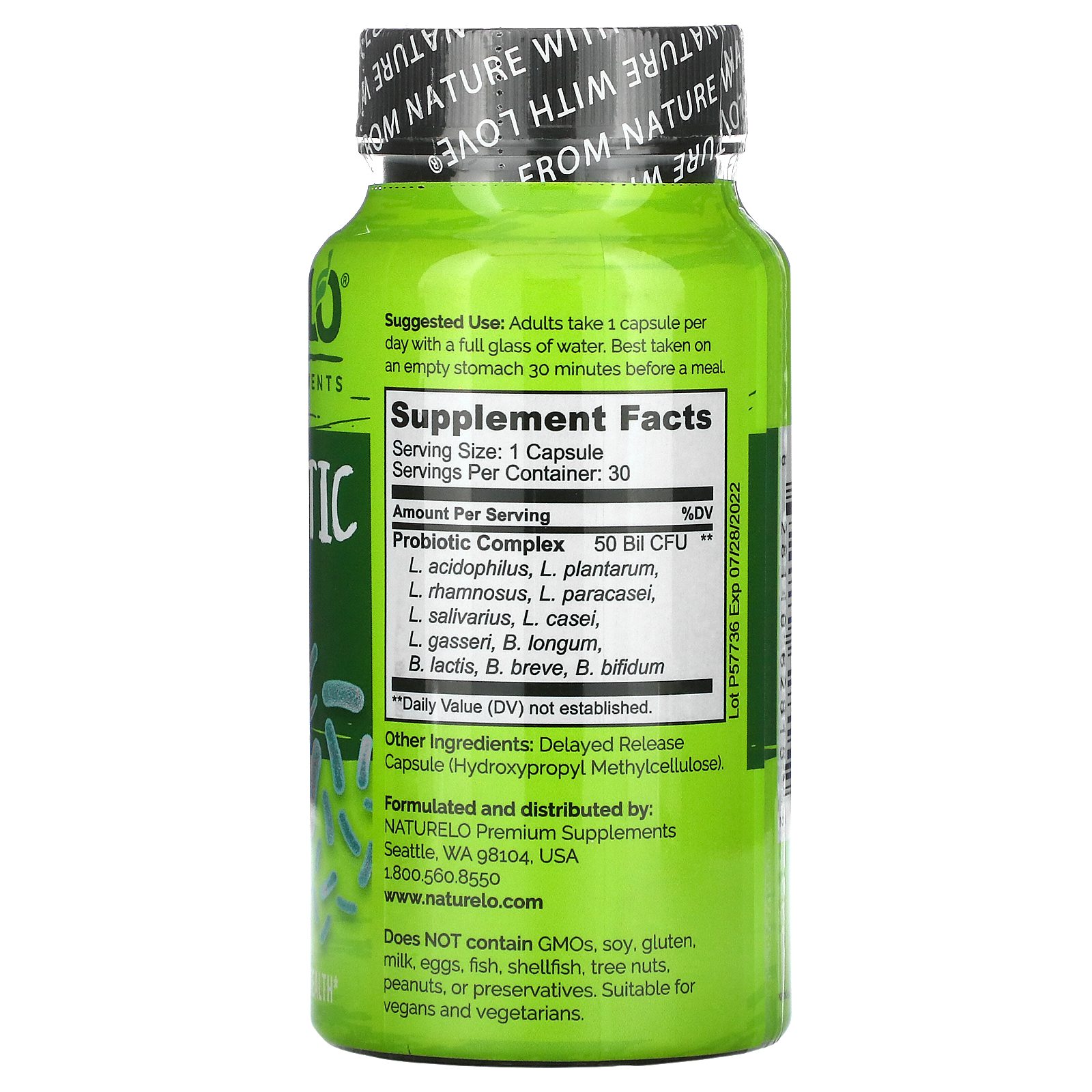 NATURELO, Probiotic, 50 Billion CFU, 30 Delayed Release Capsules ...
