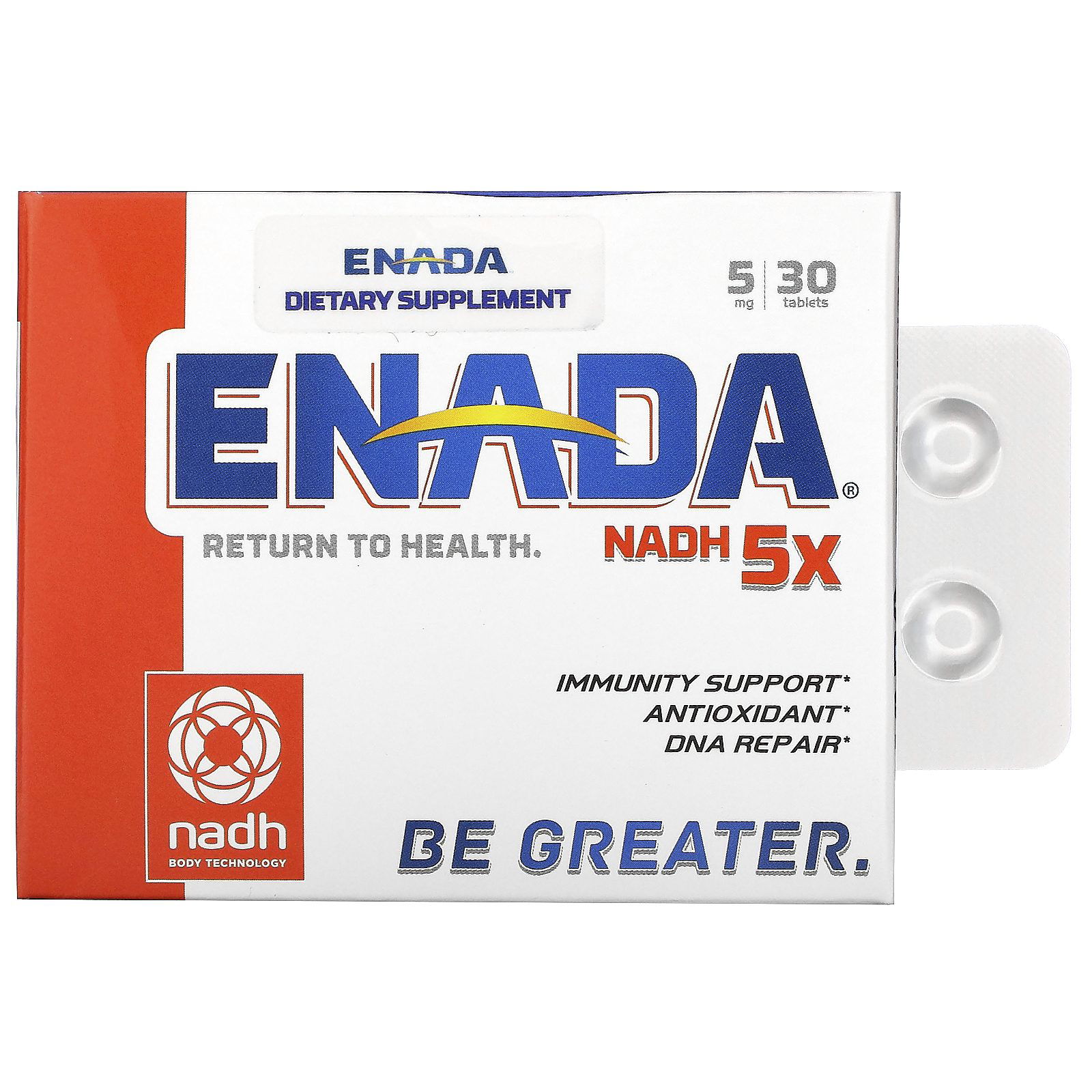 ENADA, NADH 5x, 5 mg, 30 Tablets | Allnatural