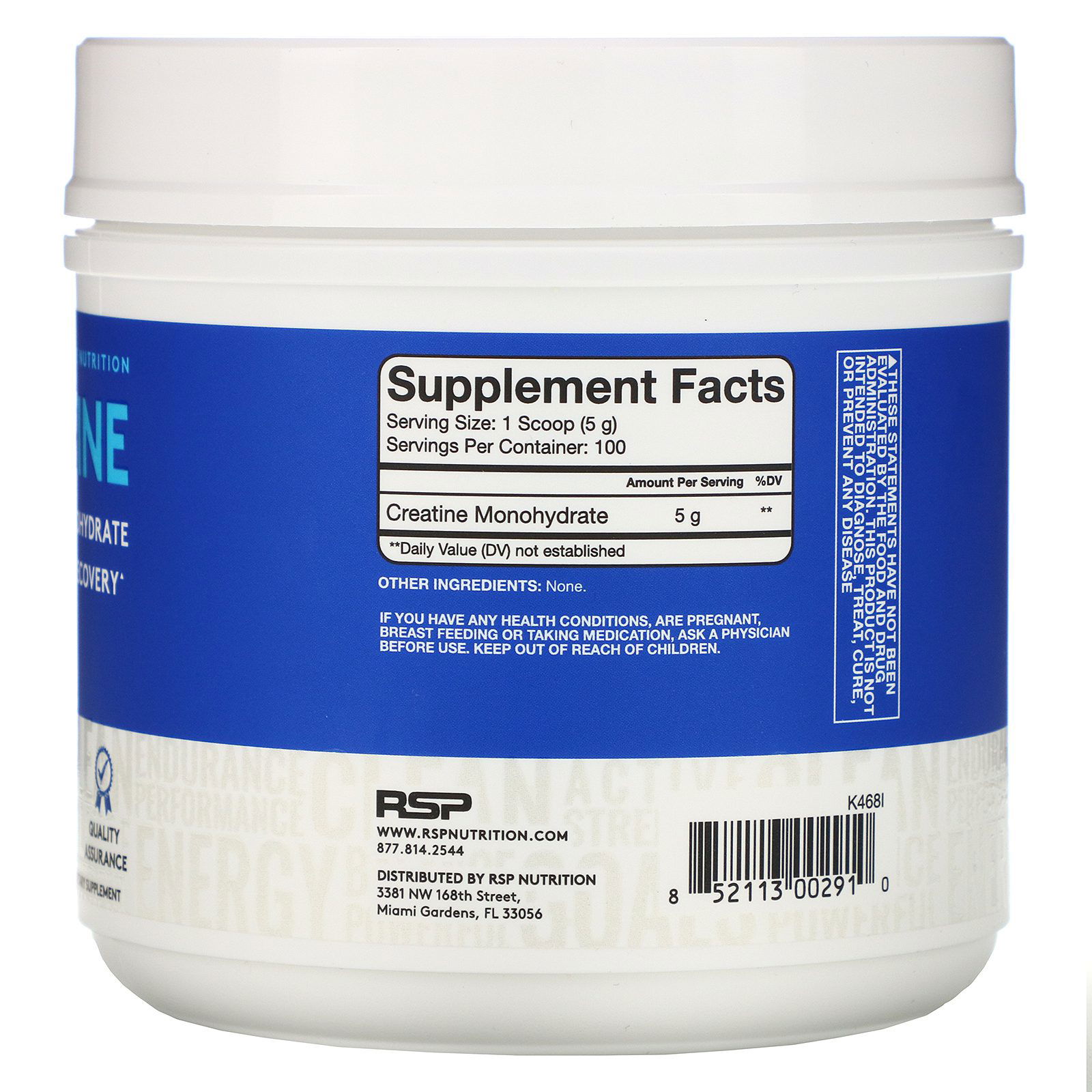 RSP Nutrition, Creatine Monohydrate Powder, 5 g, 17.6 oz (500 g ...