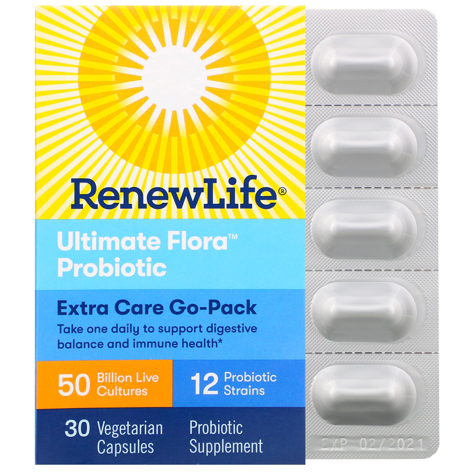 Renew Life, Extra Care Go-Pack, Ultimate Flora Probiotic, 50 Billion ...