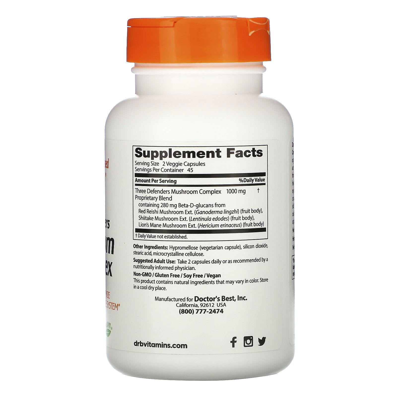 Doctor's Best, Three Defenders Mushroom Complex, 90 Veggie Caps ...