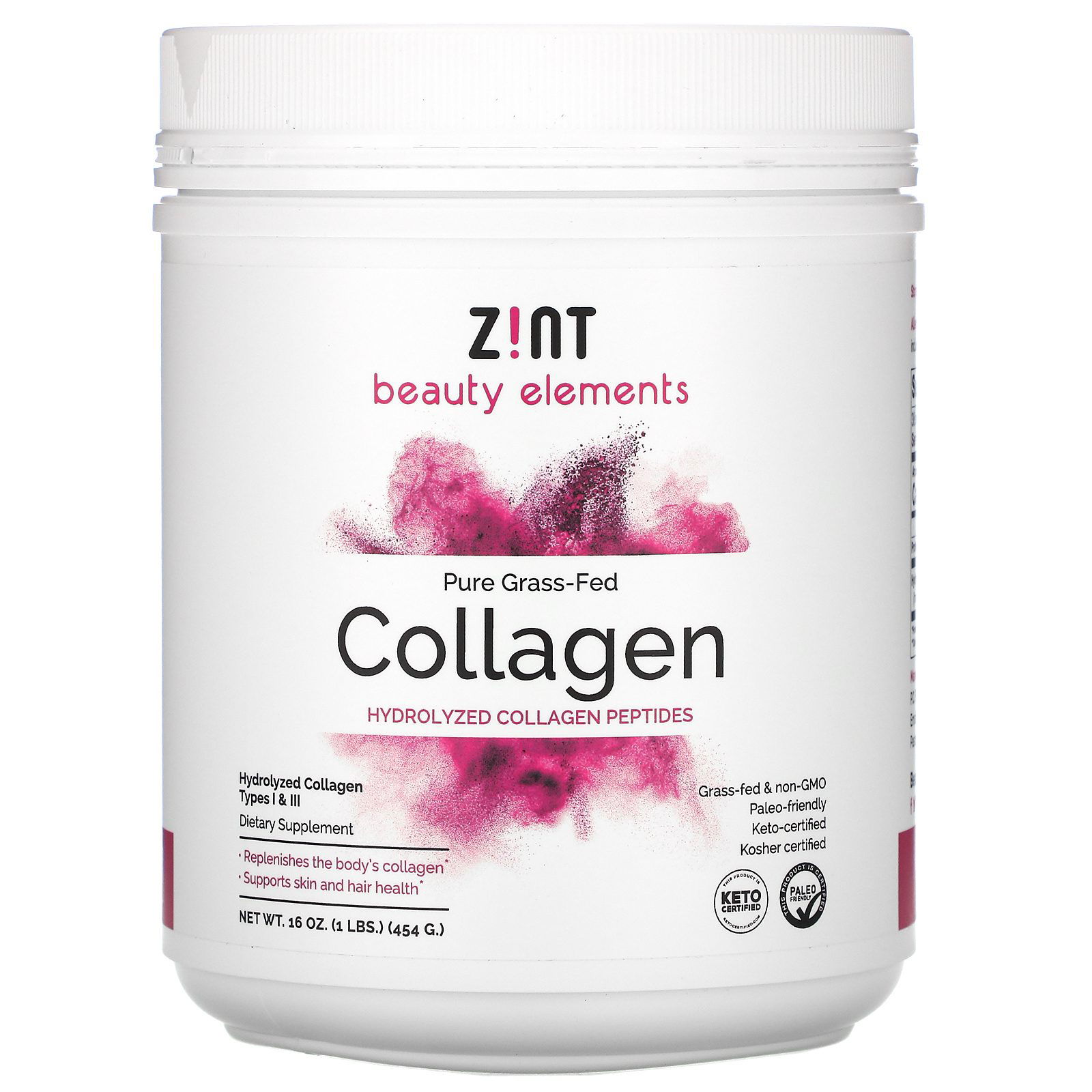 Zint, Pure Grass-Fed Collagen, Hydrolyzed Collagen Peptides, 16 oz (454 ...