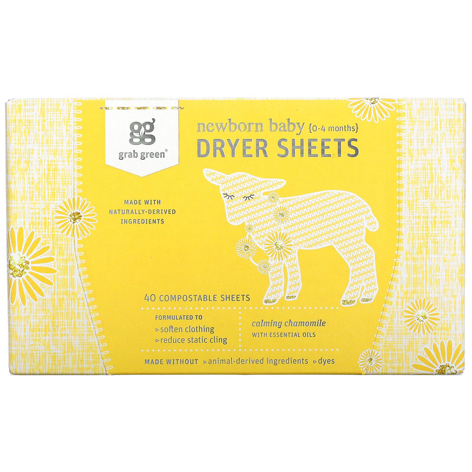 Grab Green, Newborn Baby Dryer Sheets, 0-4 Months, Calming Chamomile ...