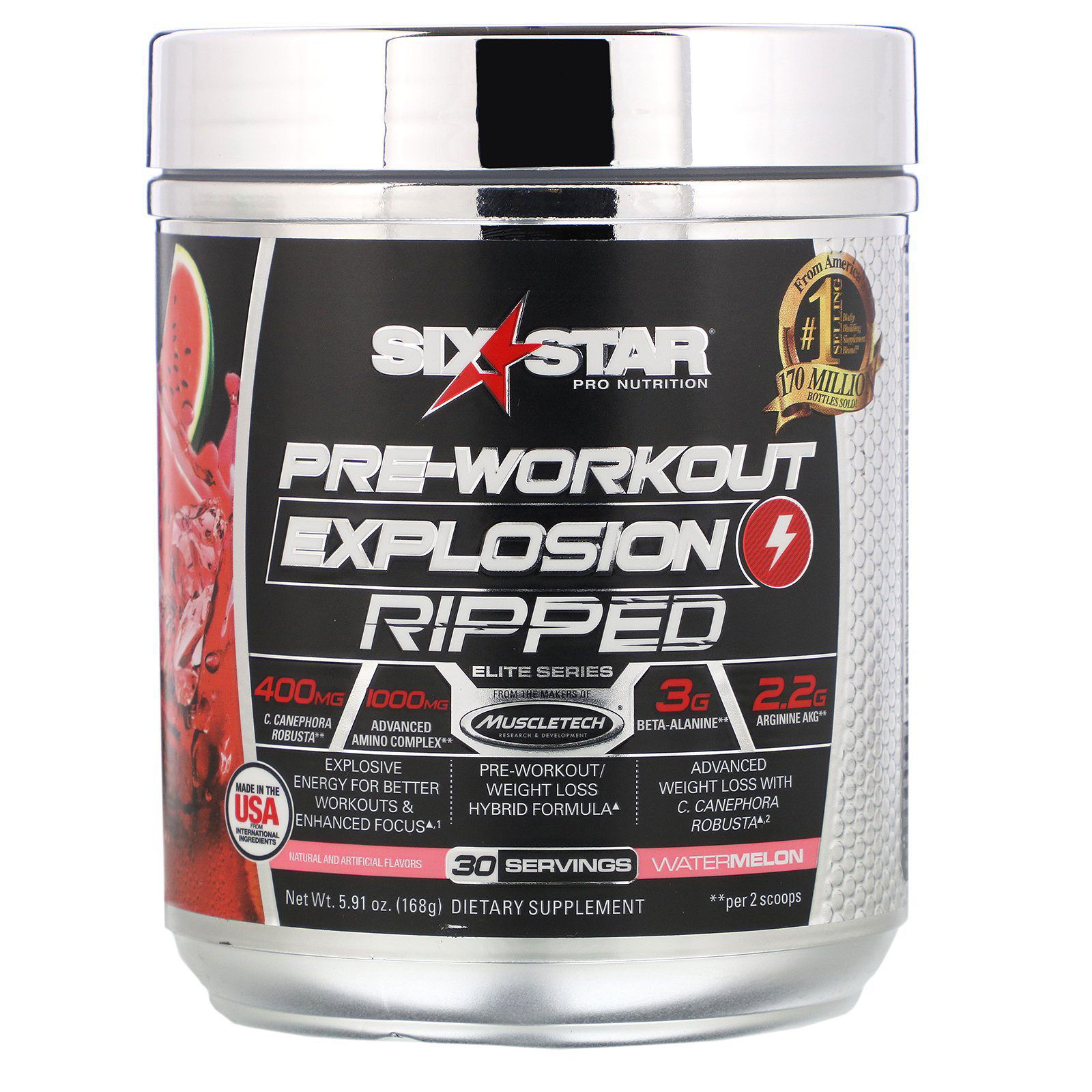Six Star, Explosion Ripped preentrenamiento, Sandía, 168 g (5,91 oz ...