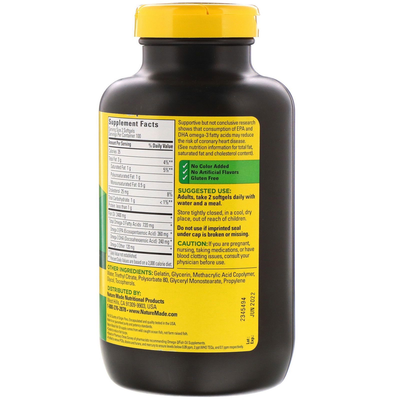 Nature Made, Fish Oil, Burp-Less, 1,200 mg, 200 Softgels | Allnatural