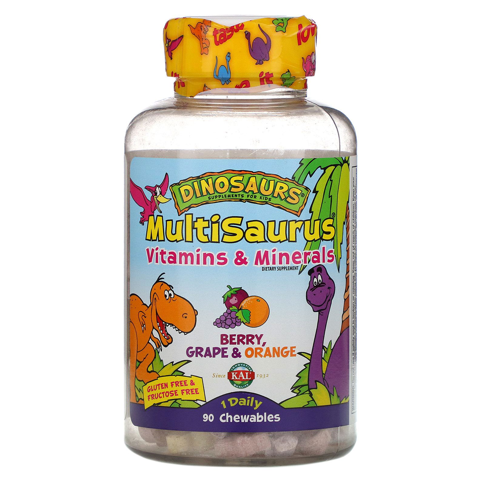 KAL, Dinosaurs, MultiSaurus, Vitamins & Minerals, Berry, Grape & Orange ...