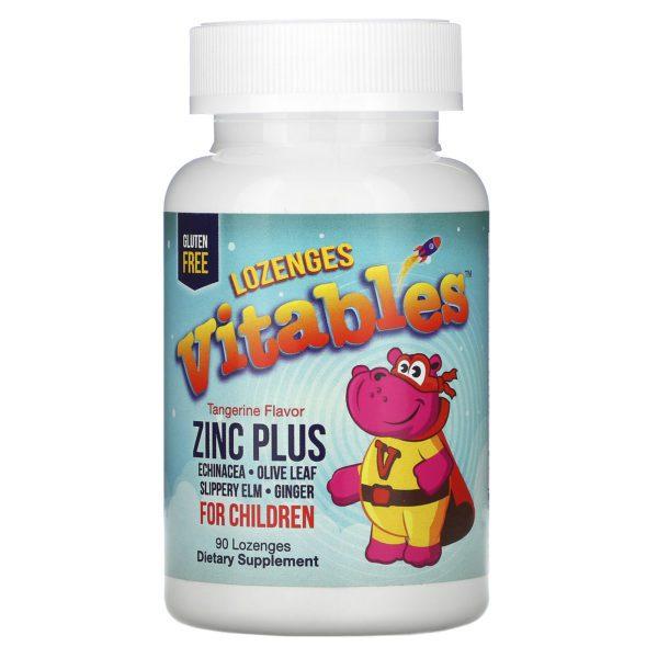 Vitables, Zinc plus para niños, Sabor a mandarina, 90 pastillas | Allnatural