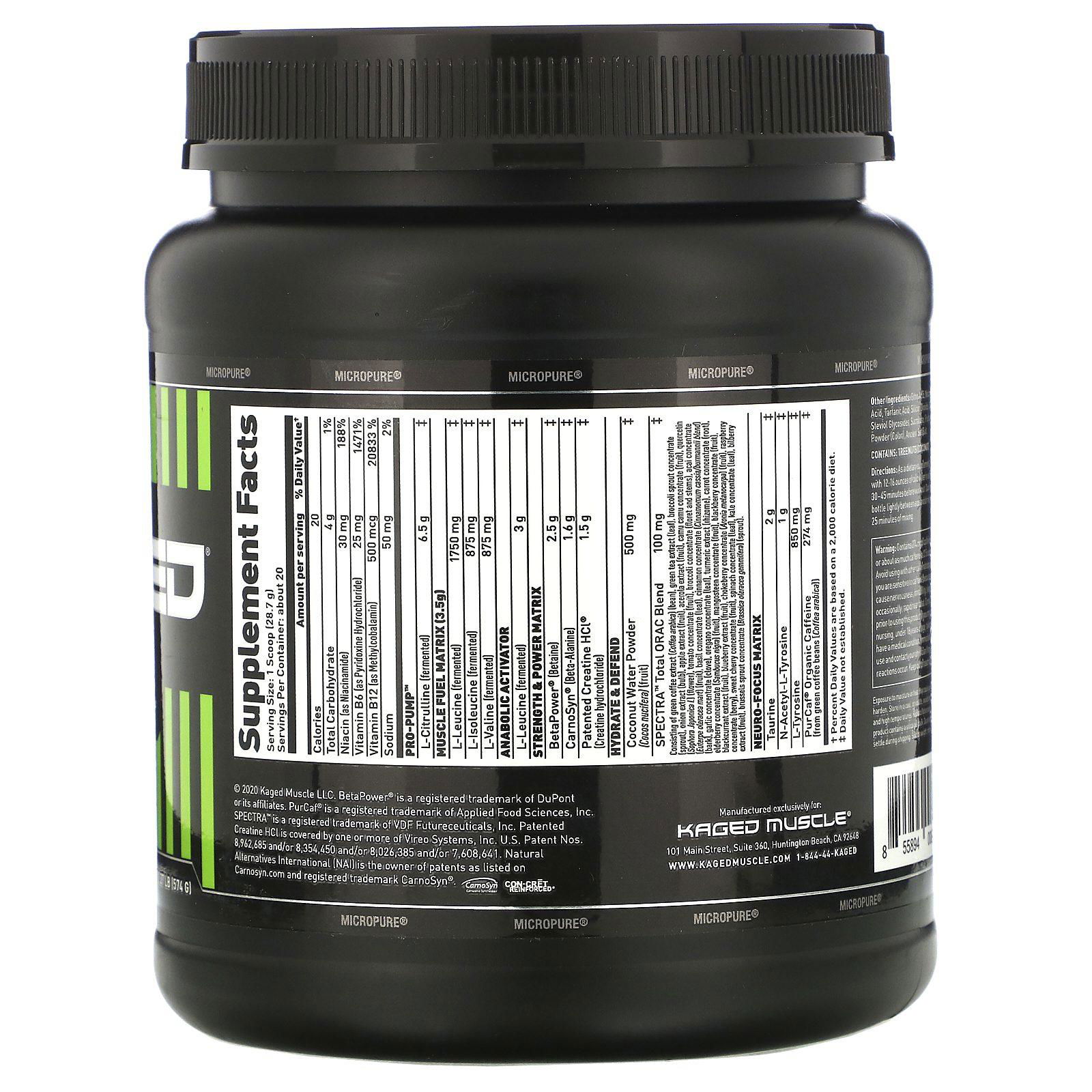 Kaged Muscle, PRE-KAGED, Premium Pre-Workout, Grape, 1.27 lb (574 g ...