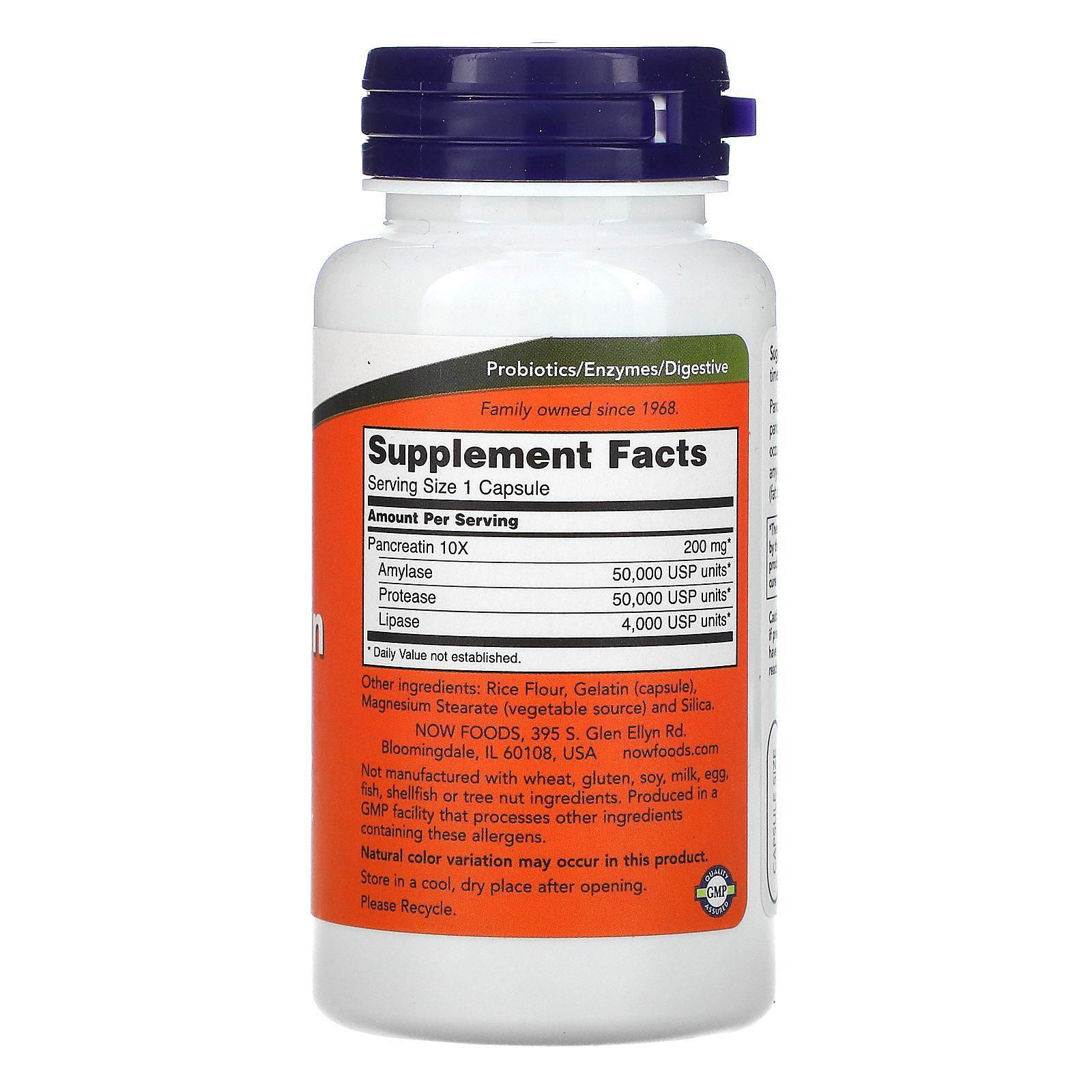 Now Foods, Pancreatina, 10X - 200 mg, 100 cápsulas | Allnatural