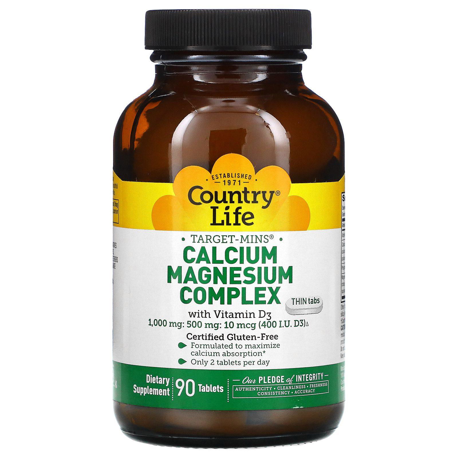 Country Life, Calcium Magnesium Complex with Vitamin D3, 90 Tablets ...