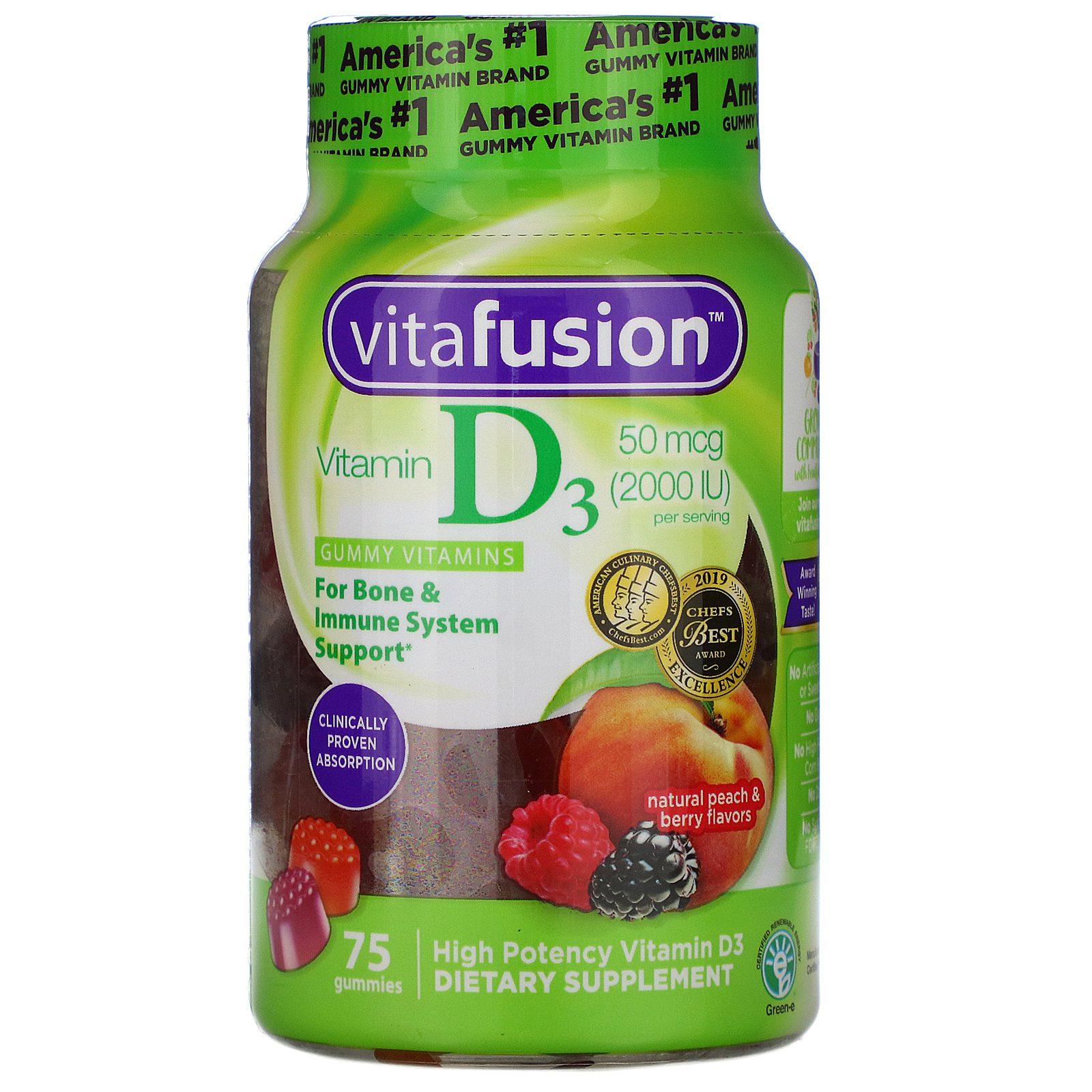 VitaFusion, Vitamin D3, Natural Peach & Berry, 50 mcg (2,000 IU), 75 ...