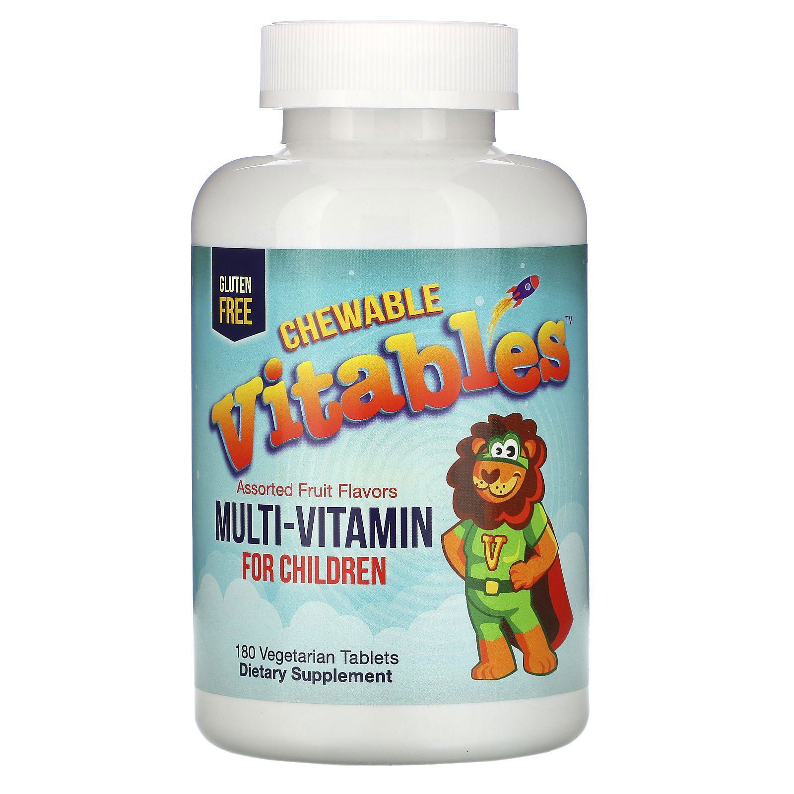 Vitables, Suplemento multivitamínico para niños, Sabores frutales surtidos, 180 comprimidos ...