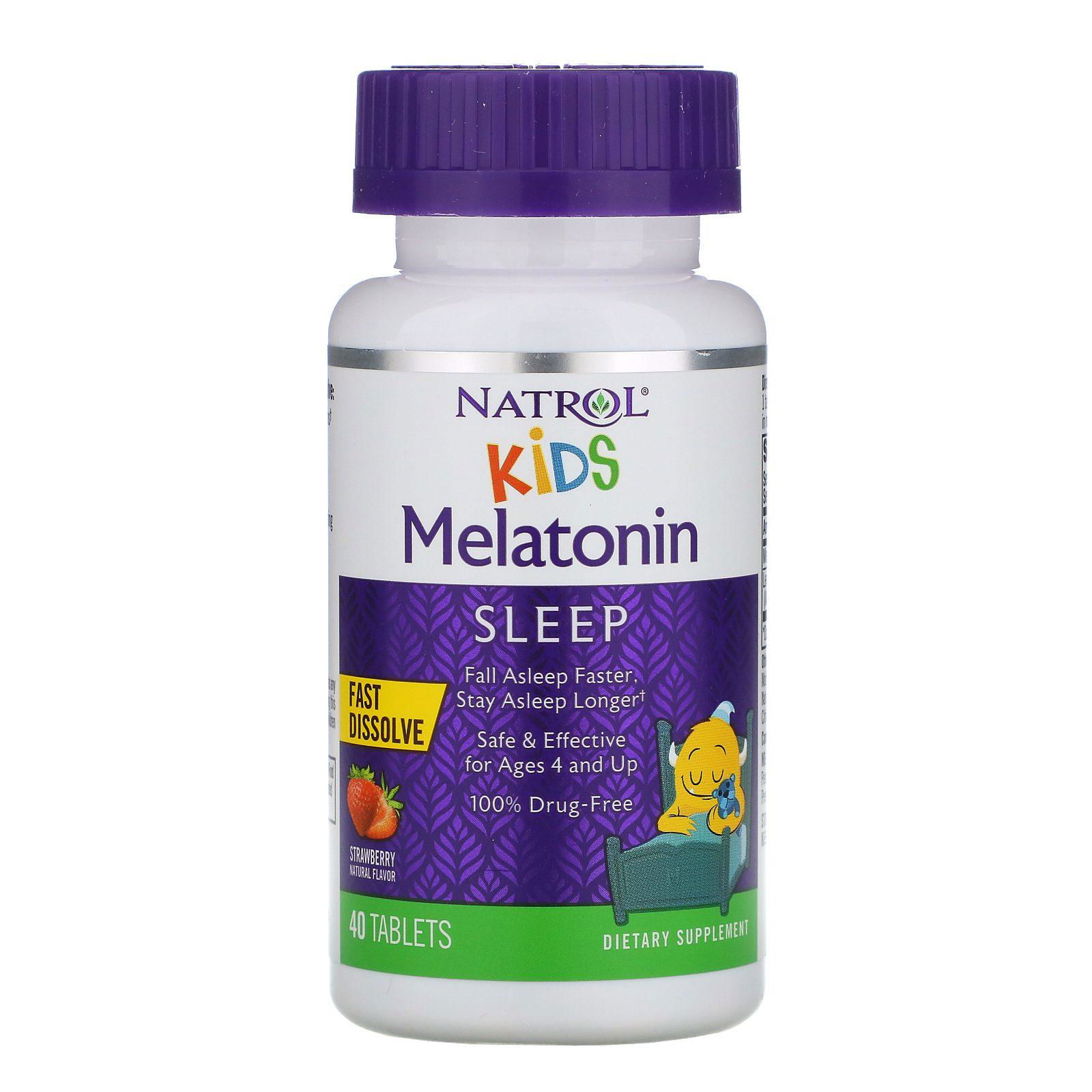 Natrol, Kids, Melatonin, Ages 4 & Up, Strawberry, 40 Tablets | Allnatural