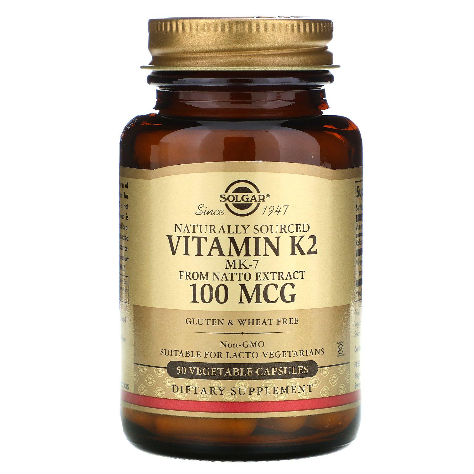 Solgar, Vitamina K2 de origen natural, 100 mcg, 50 cápsulas vegetales ...