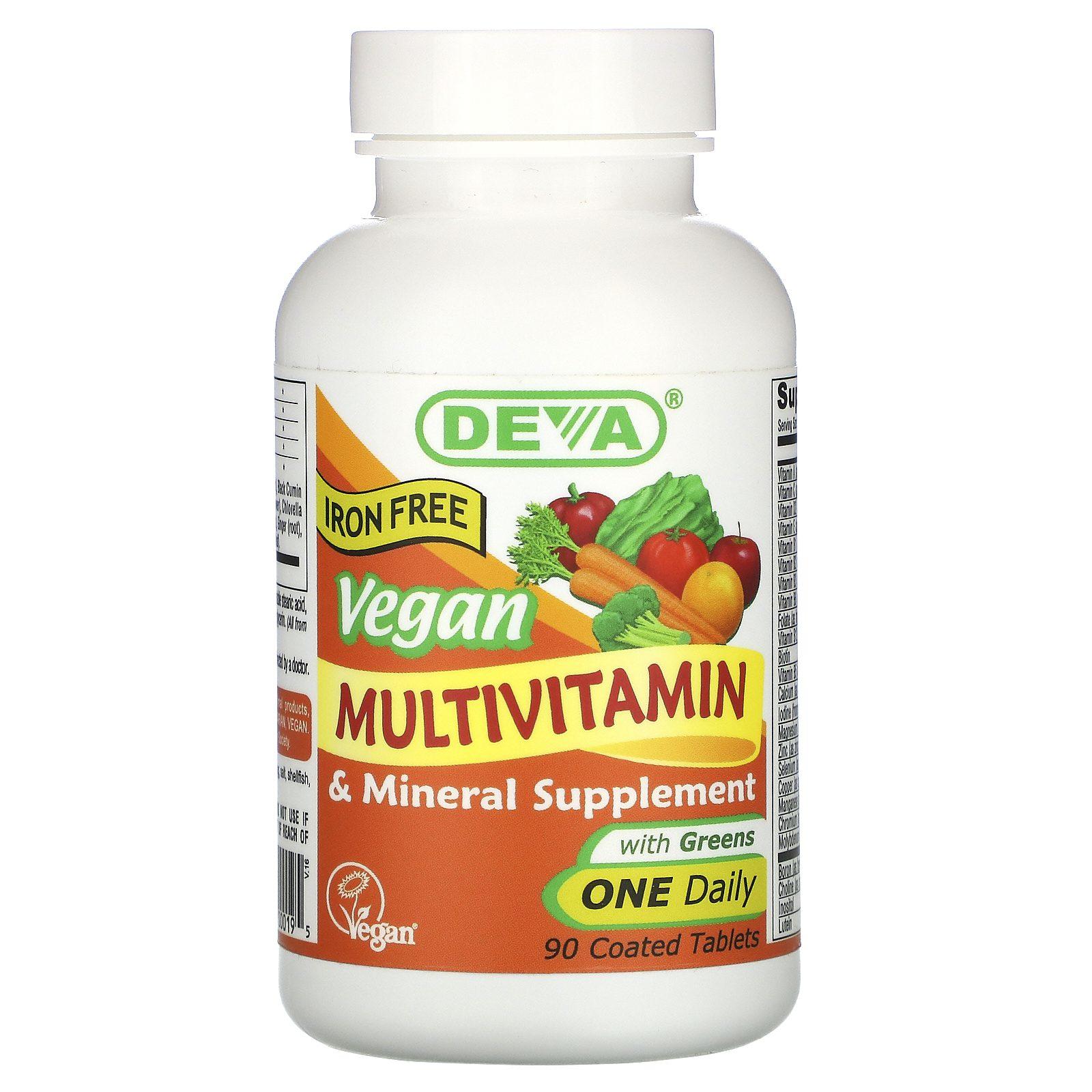 Deva, Vegan Multivitamin & Mineral Supplement with Greens, Iron Free ...