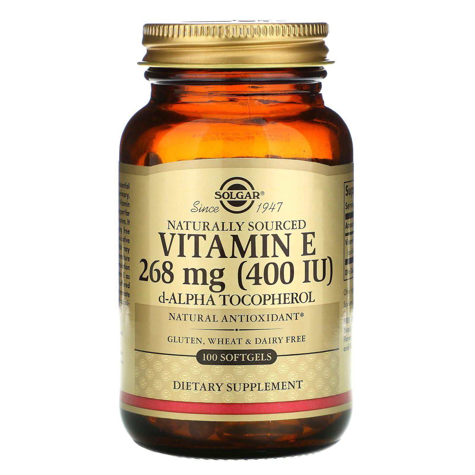 Solgar, Vitamina E, Origen natural, 268 mg (400 UI), 100 cápsulas ...