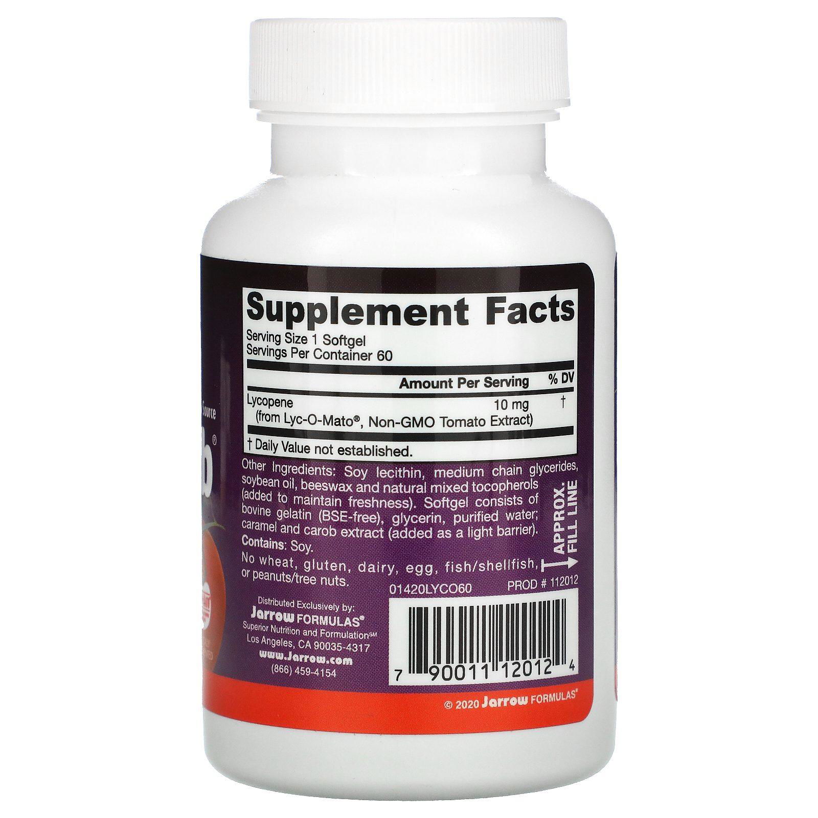 Jarrow Formulas, Licopeno Lyco-Sorb, 10 mg, 60 cápsulas blandas ...